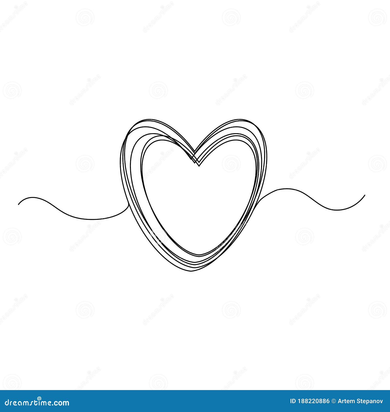 Continuous Heart Vector Illustration One Line Art Love Symbol Stock