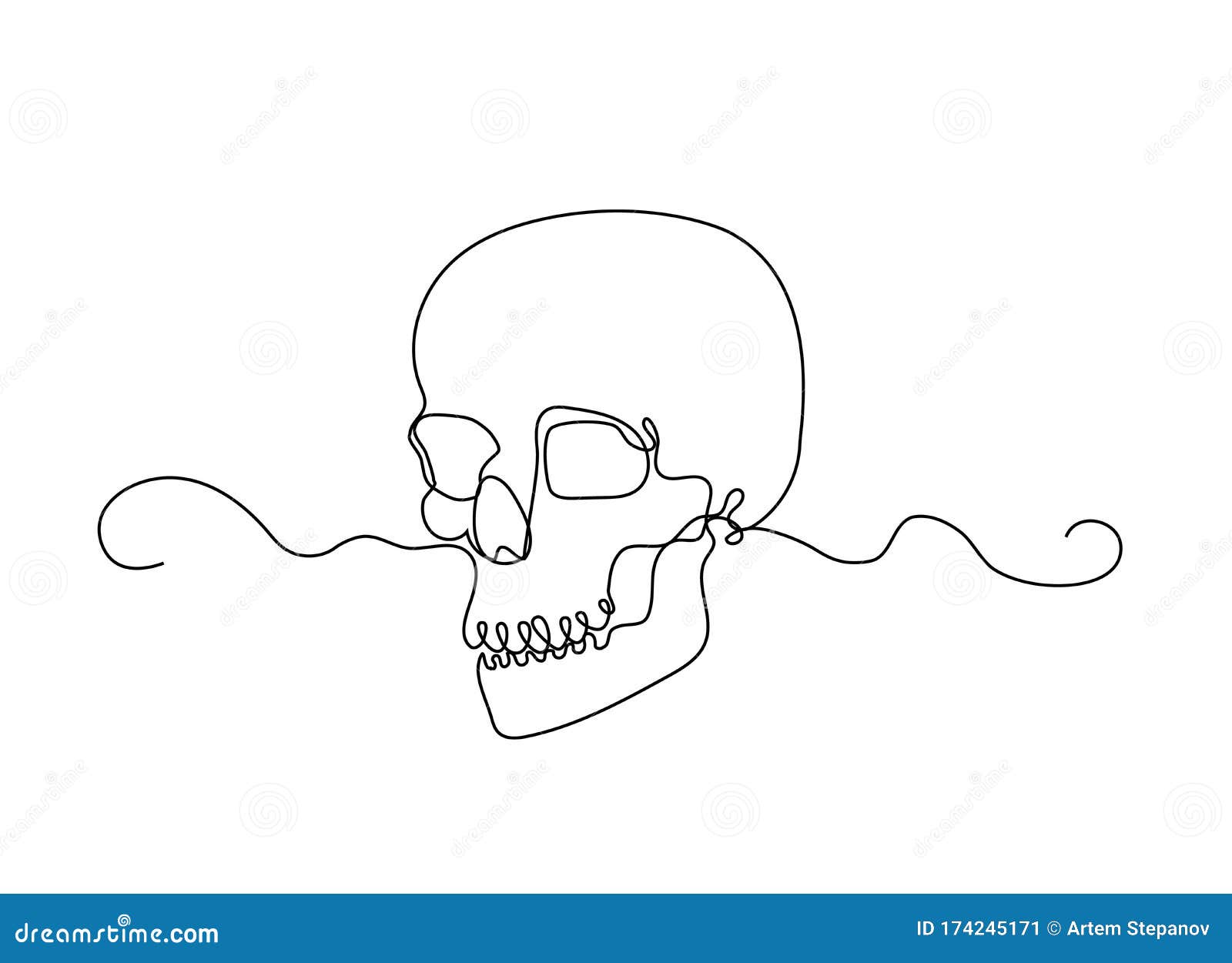 Continuous Human Skull Vector Illustration, One Line Art Stock Vector ...