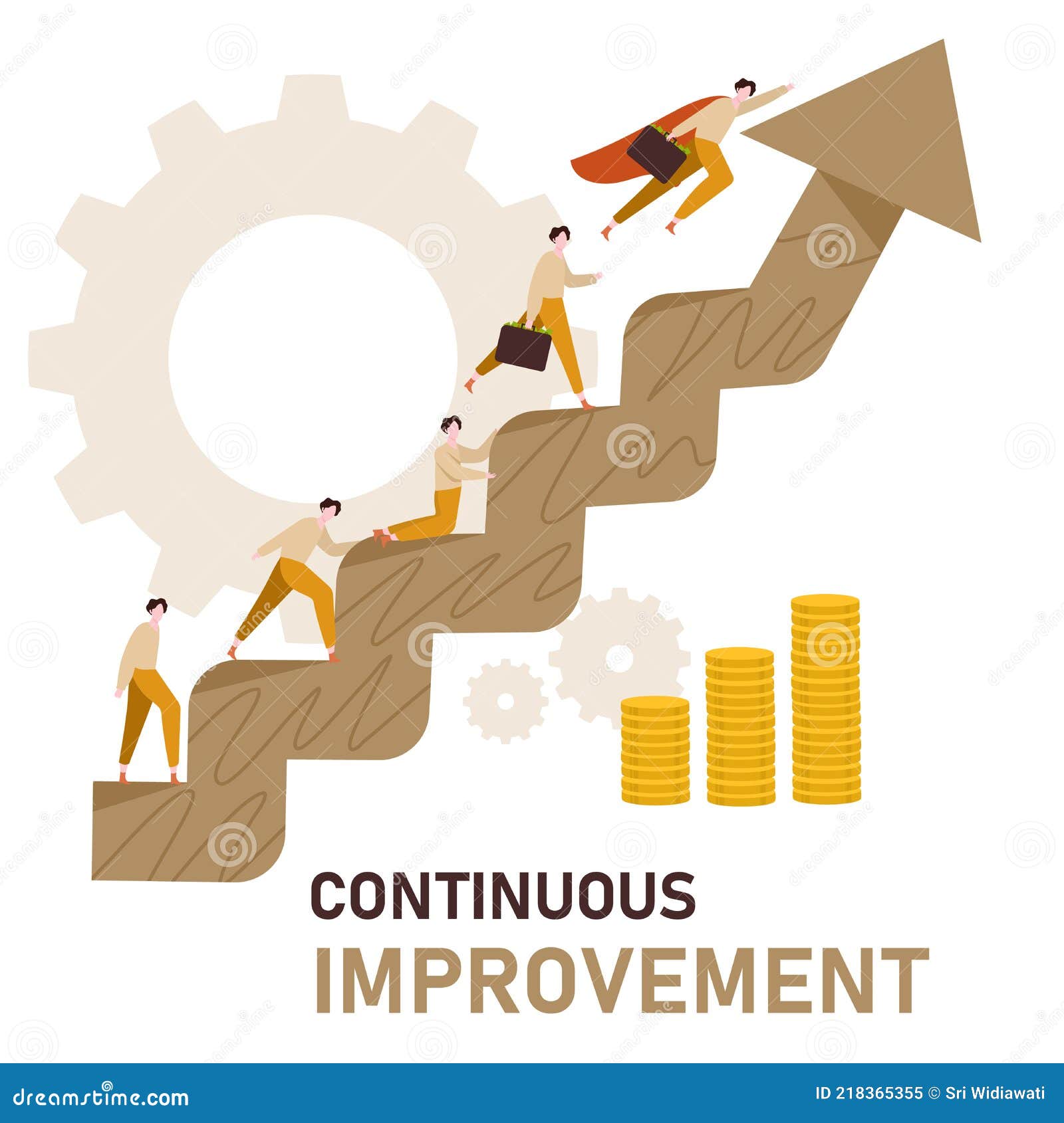 Continuous Improvement Concept Man Climb Ladder and Flying with Cartoon ... Continuous Improvement Concept Man Climb Ladder and Flying with Cartoon ...