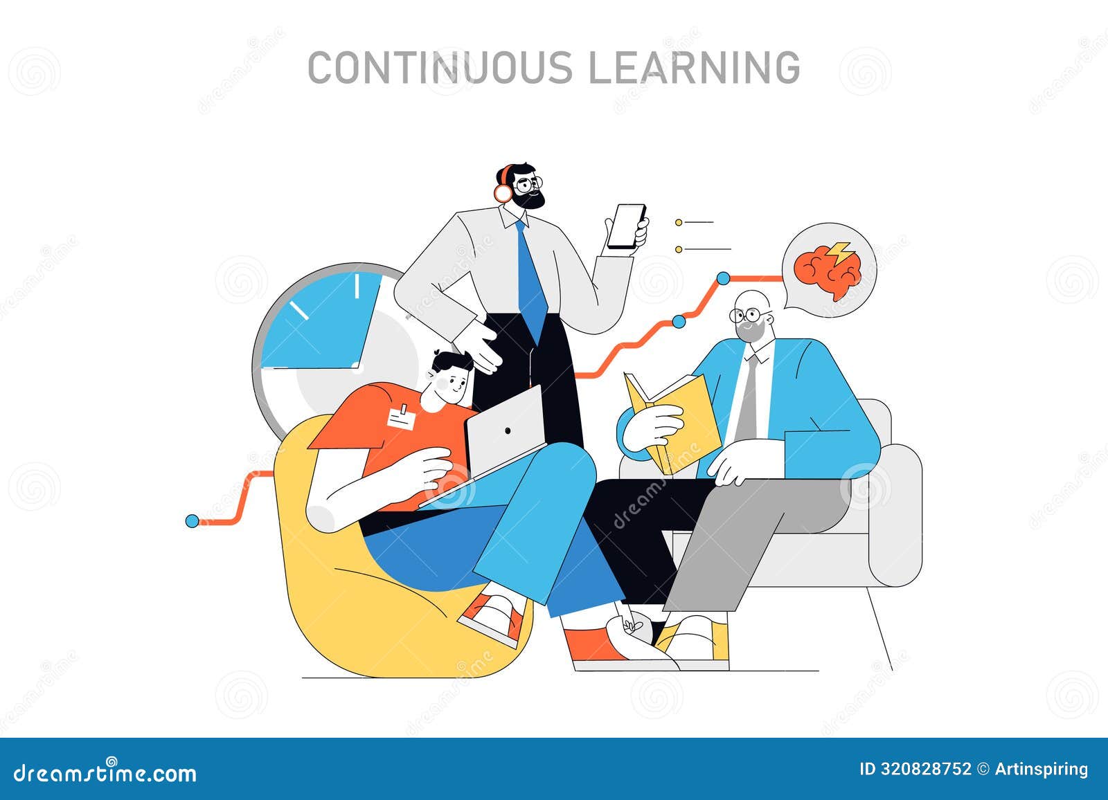 Continuous Learning Blue Gradient Concept Icon Cartoon Vector ...
