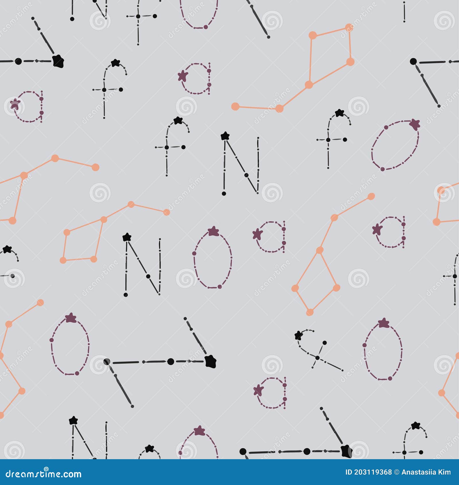 Continuous Letters Seamless Pattern with Star Constellations Stock ...