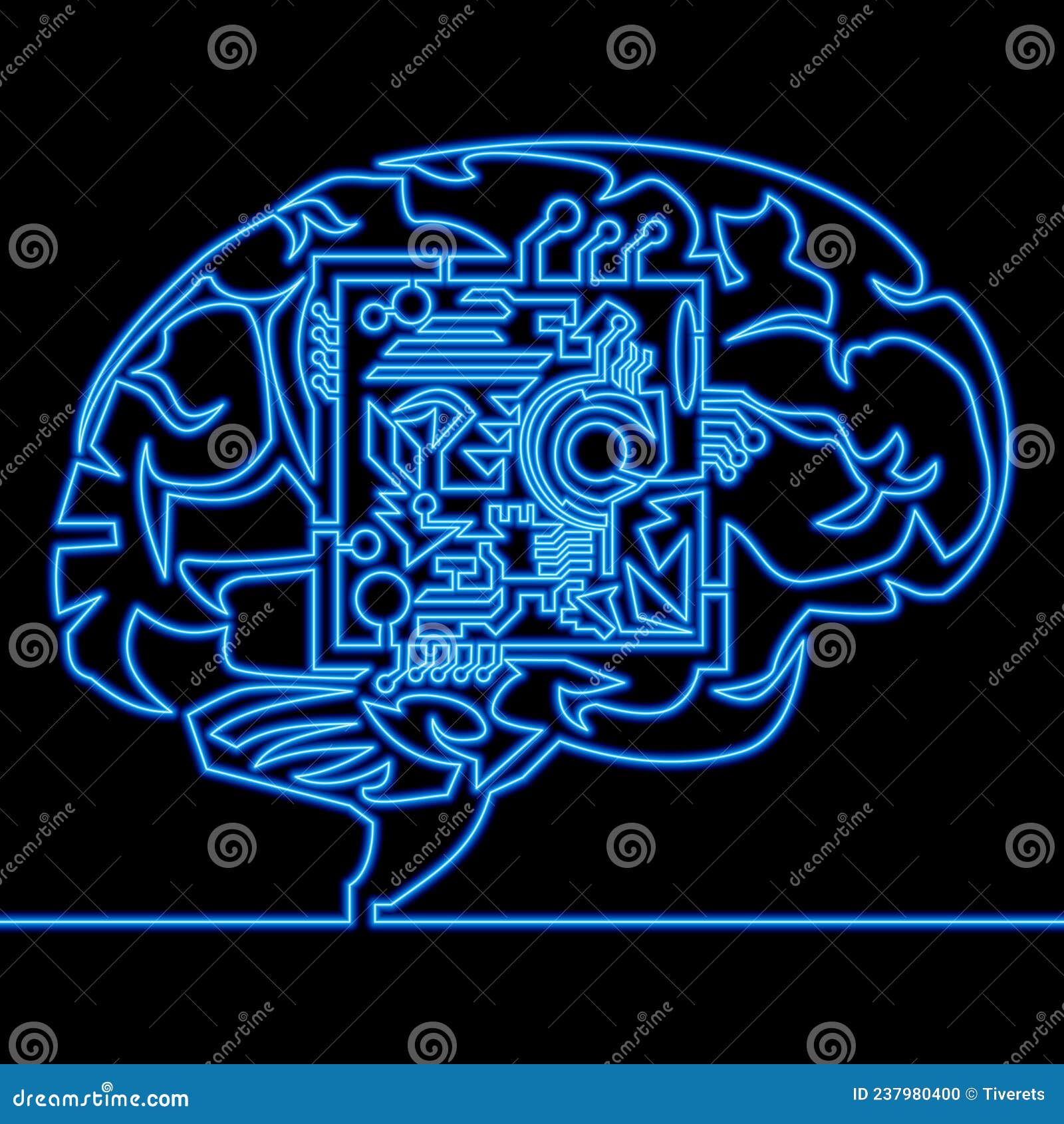 Continuous Line Art Artificial Intelligence Neon Stock Vector ...