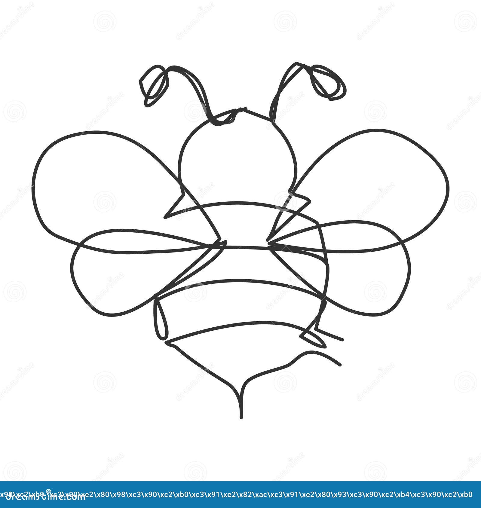 Continuous Line Art Bee, Hand Drawn Vector Illustration Isolated on ...