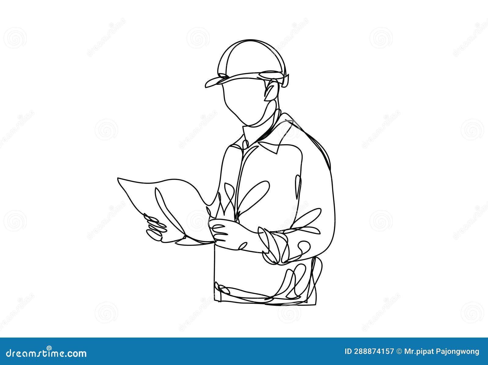 Continuous Line Art , Civil Engineer, Architects and Worker, Vector ...
