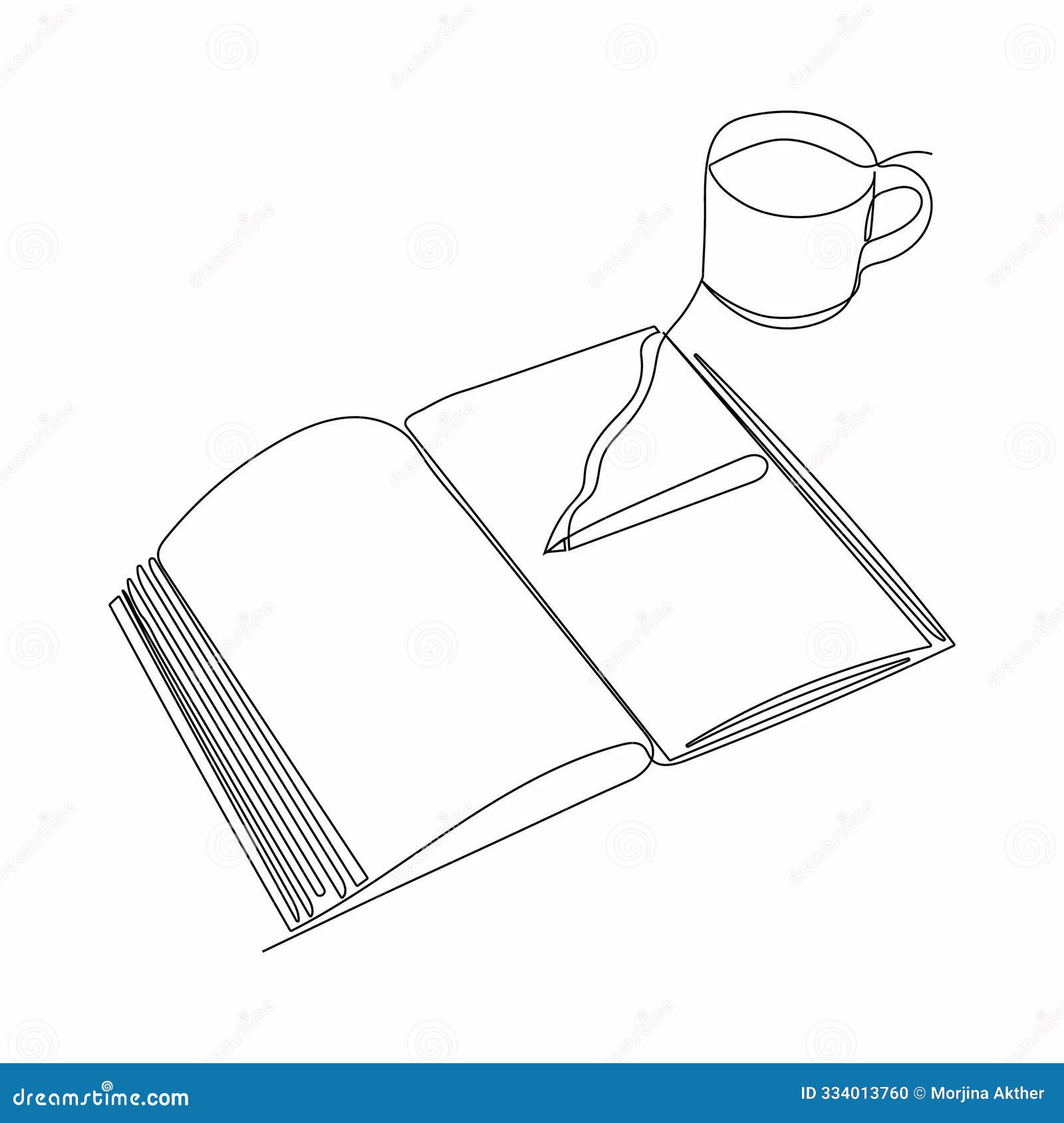 Continuous Line Art Drawing of a Book with Cup of Coffee. Hand Drawn ...