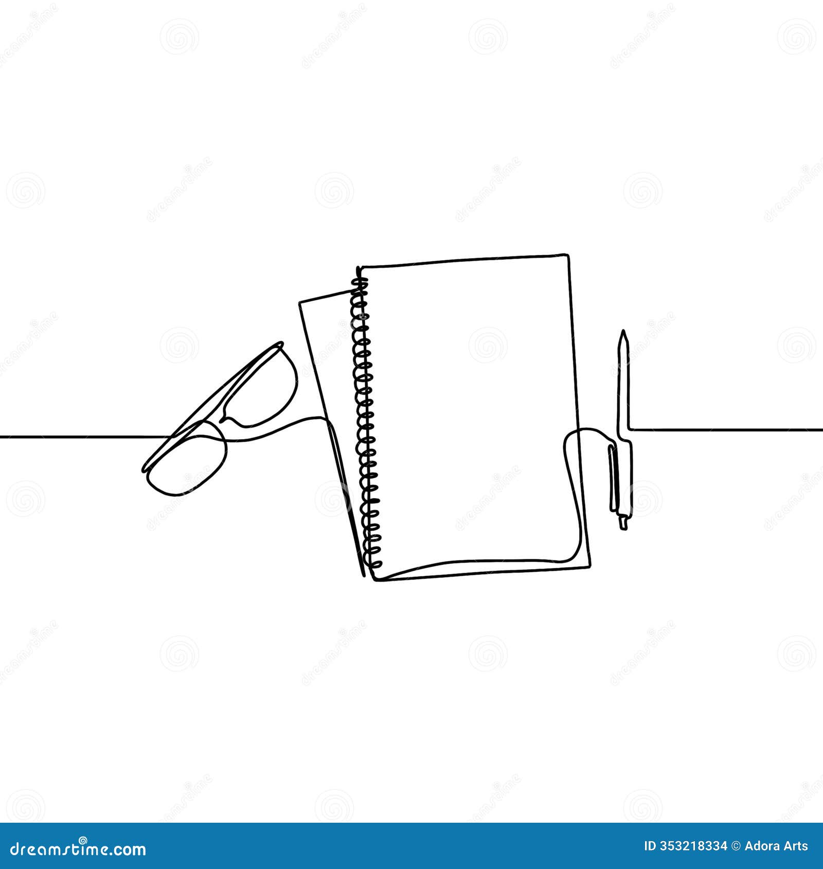 Continuous Line Art Drawing of Book and Pen or Pencil. Opened Book ...