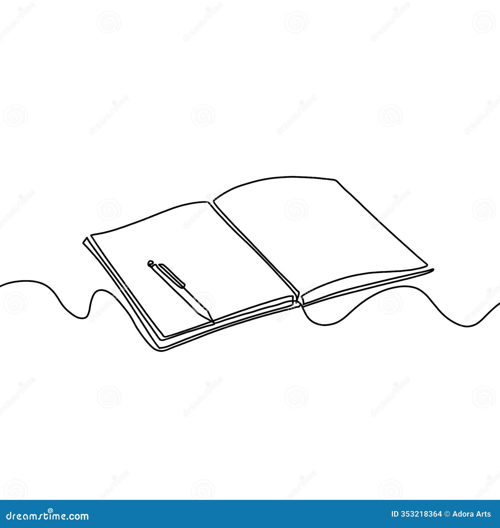 Continuous Line Art Drawing of Book and Pen or Pencil. Opened Book ...