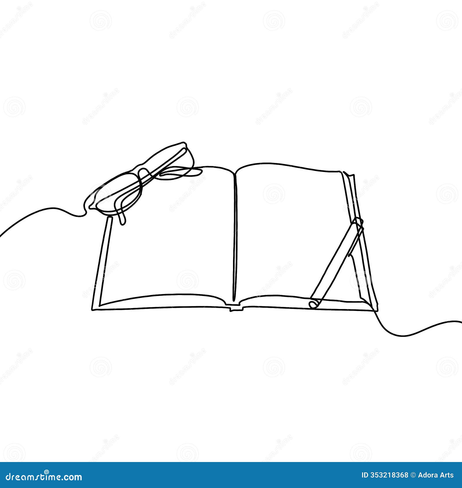 Continuous Line Art Drawing of Book and Pen or Pencil. Opened Book ...