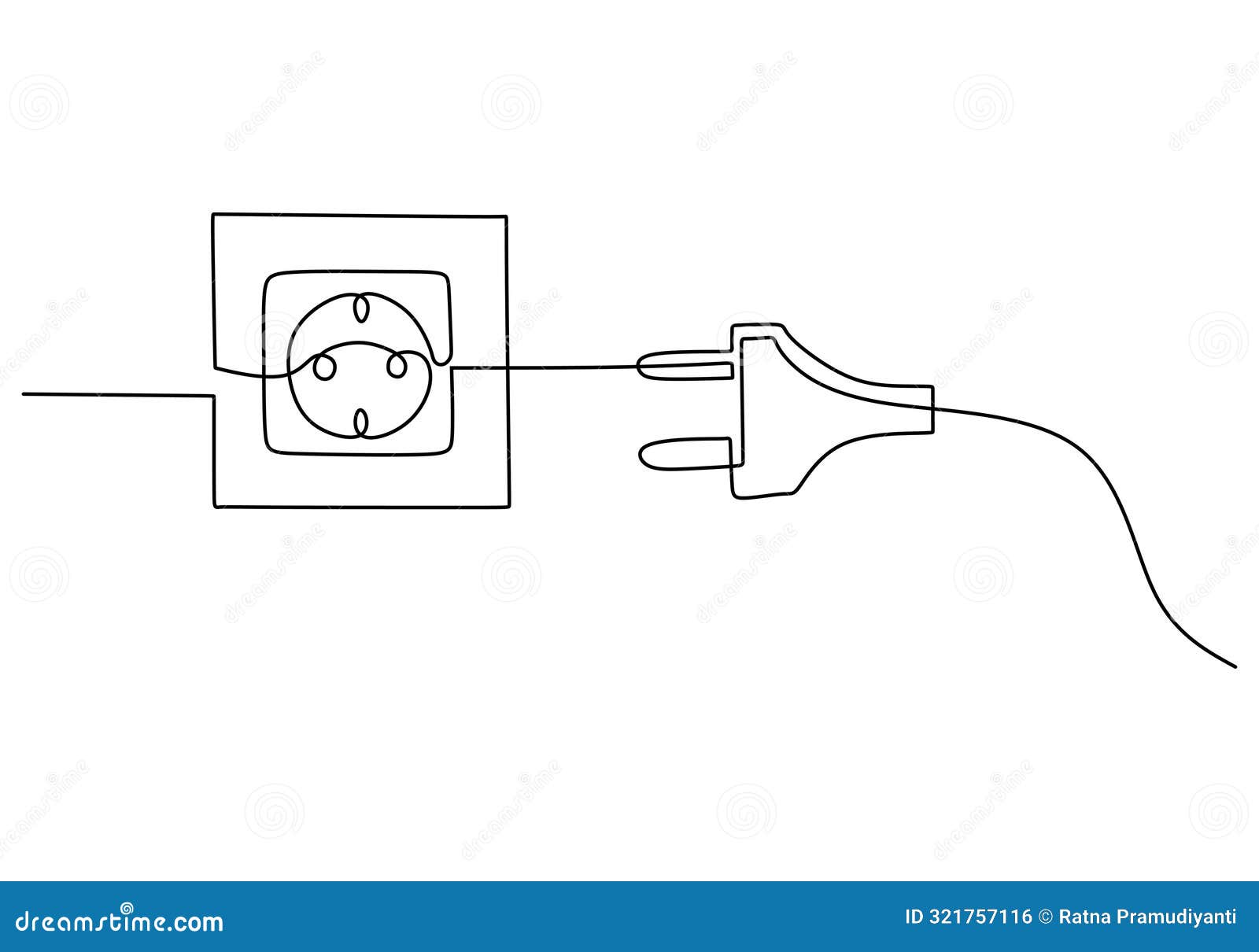 Continuous Line Art Drawing of a Plug Inserted into an Electric Outlet ...