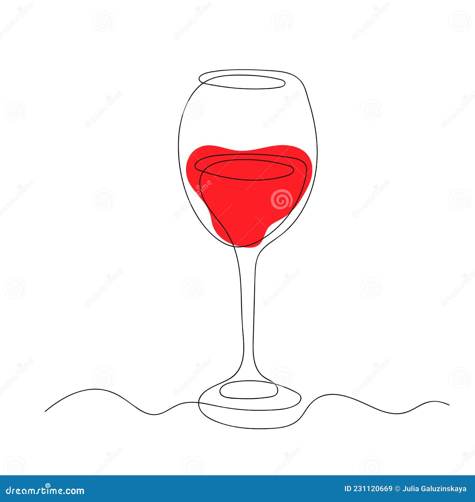Continuous Line Art Glass of Red Wine with Red Shape. Stock Vector ...