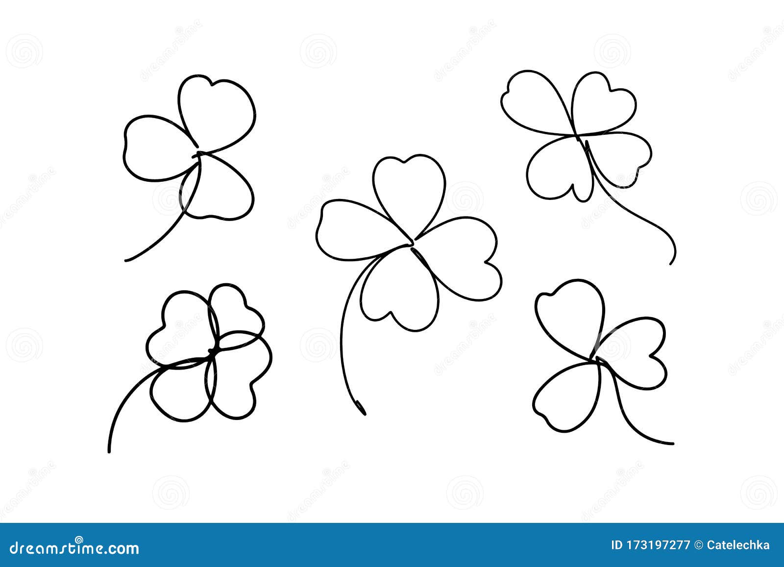 Continuous Line Art, Hand Drawn Shamrock Set. Stock Vector ...