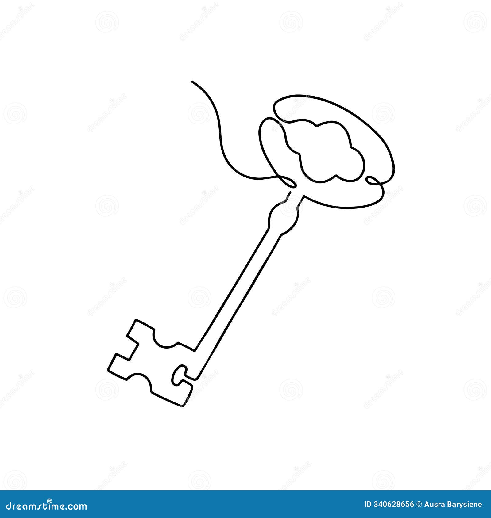 Continuous Line Art Key, Single Line Sketch, Isolated on White ...