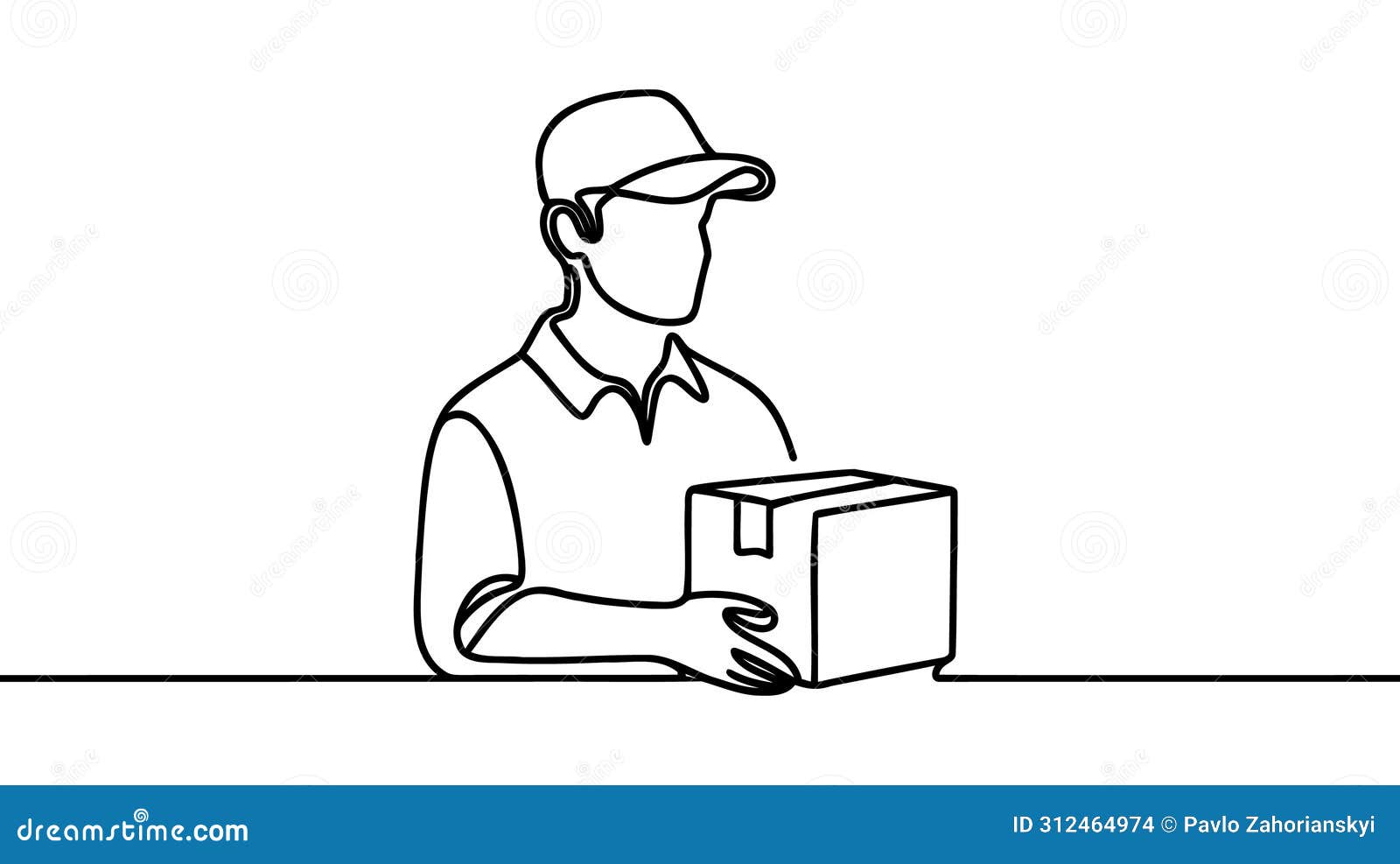 Continuous Line Art or One Line Drawing of Delivery Man Standing with ...