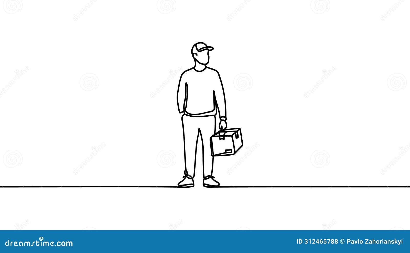 Continuous Line Art or One Line Drawing of Delivery Man Standing with ...