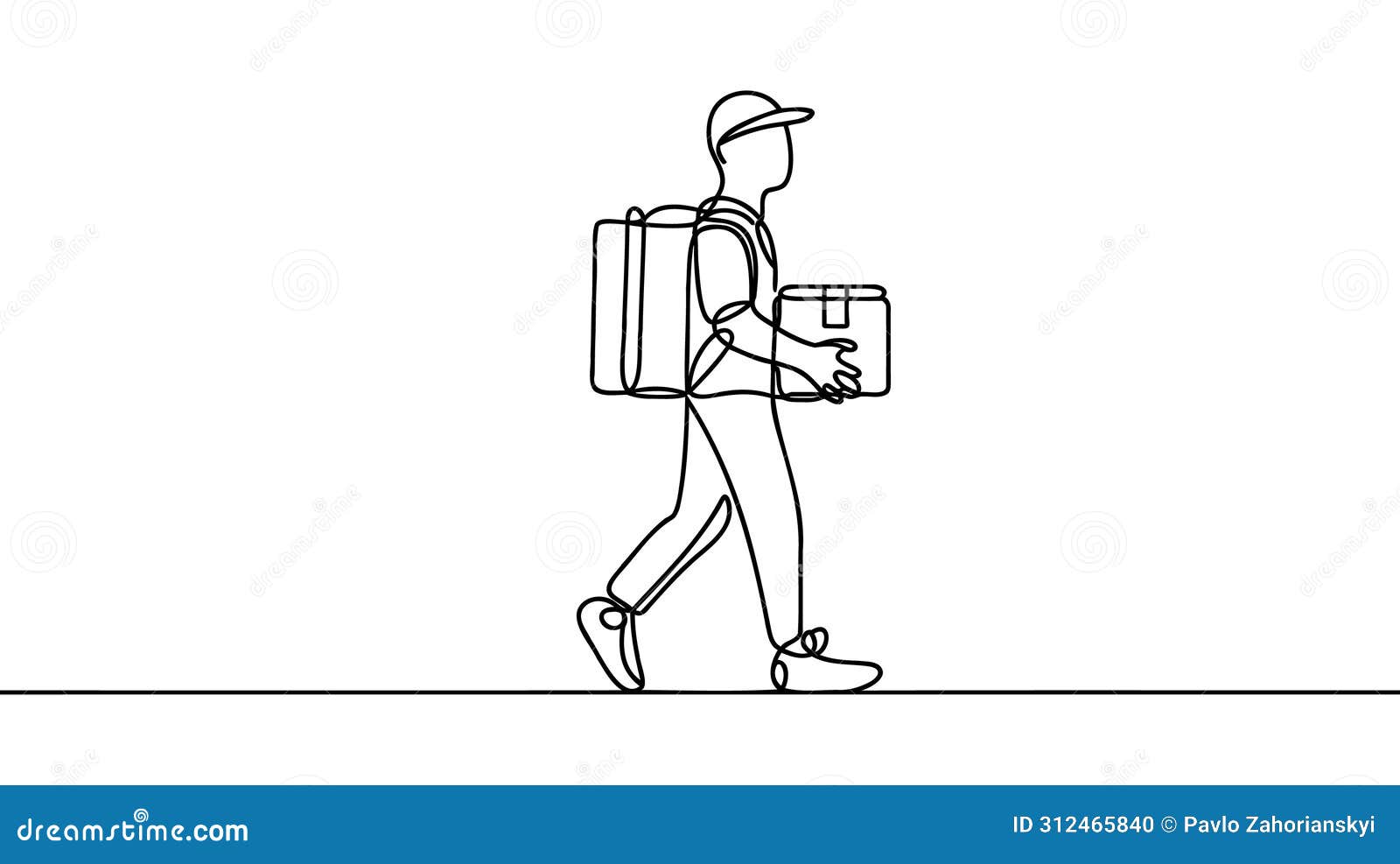 Continuous Line Art or One Line Drawing of Delivery Man Standing with ...