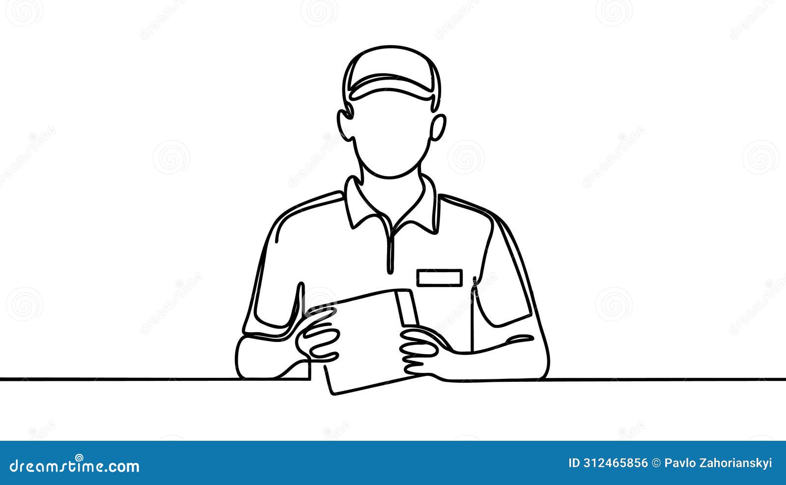 Continuous Line Art or One Line Drawing of Delivery Man Standing with ...
