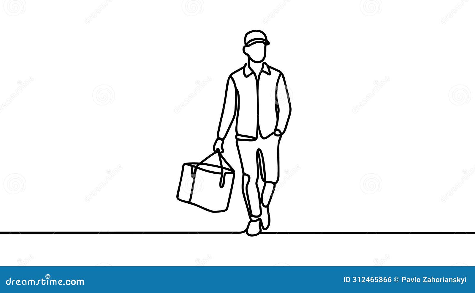 Continuous Line Art or One Line Drawing of Delivery Man Standing with ...