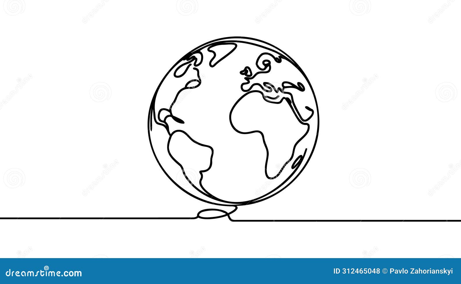 Continuous Line Art or One Line Drawing of Global Vector on White ...
