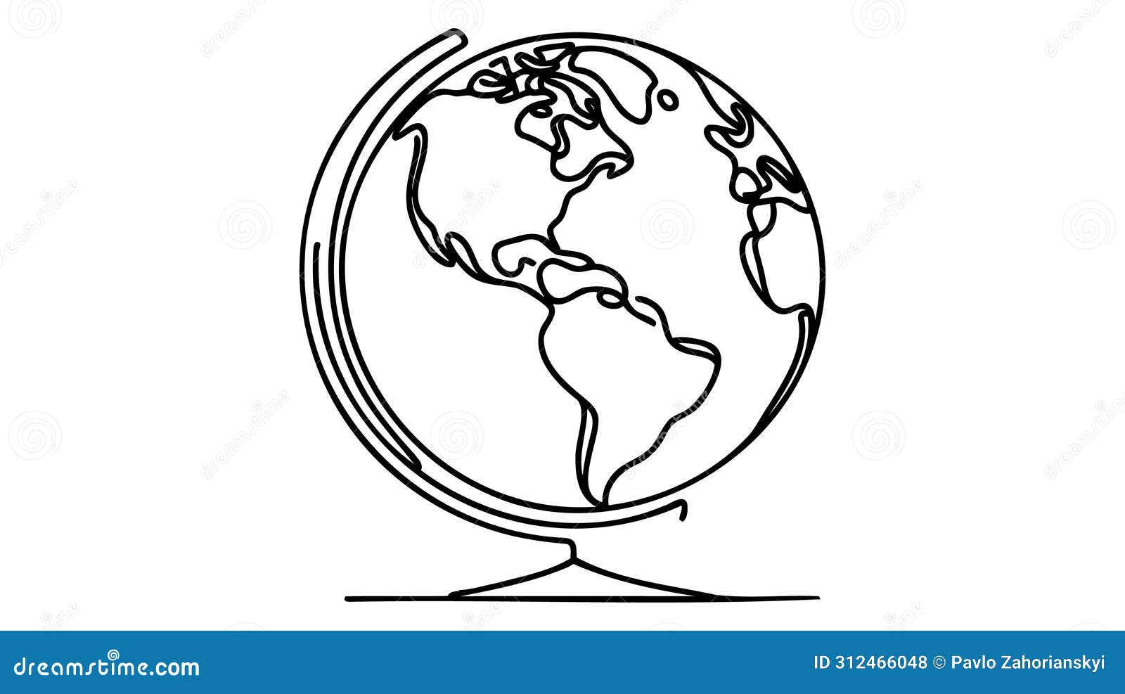 Continuous Line Art or One Line Drawing of Global Vector on White ...