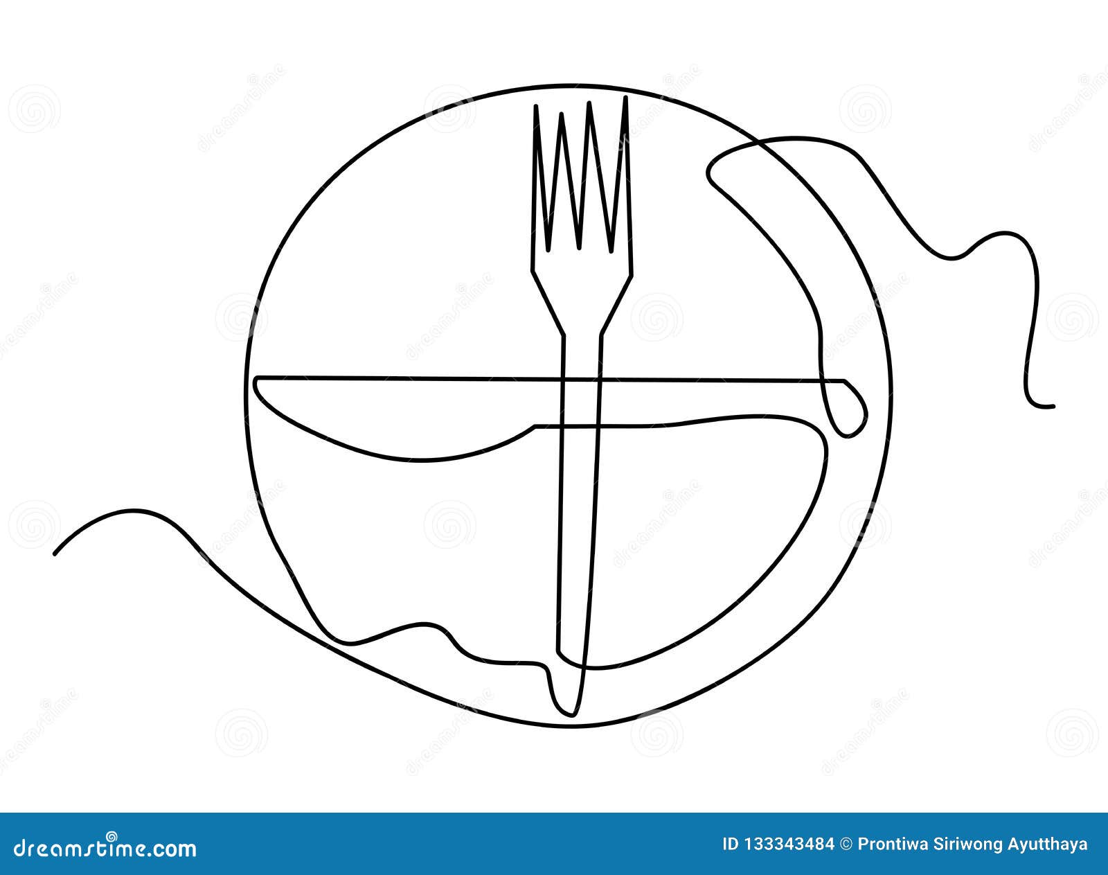 Continuous Line Art or One Line Drawing of Plate, Khife and Fork ...