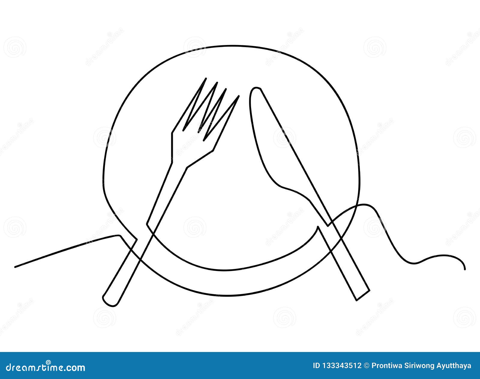 Continuous Line Art or One Line Drawing of Plate, Khife and Fork ...