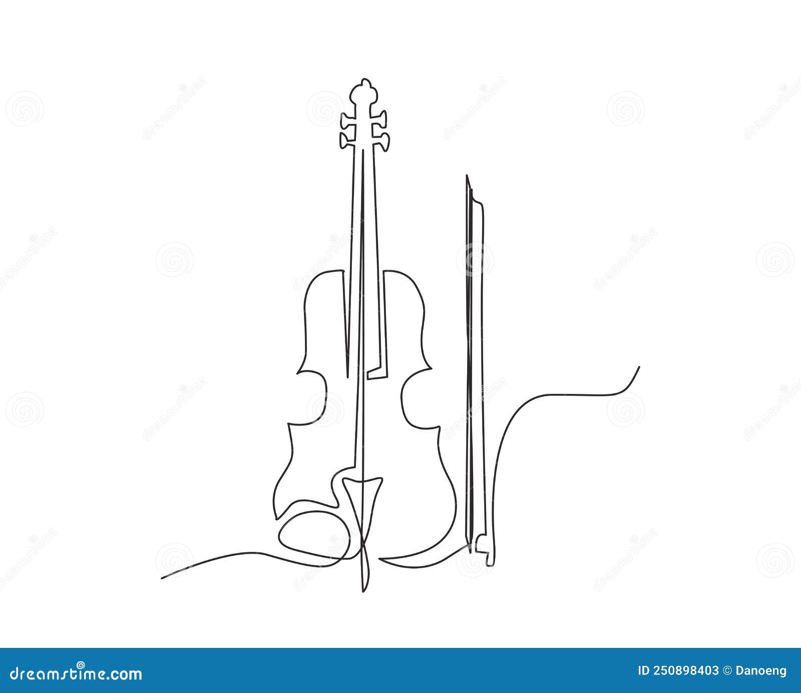 Continuous Line Art of Violin with Bow. One Line Drawing Abstract ...