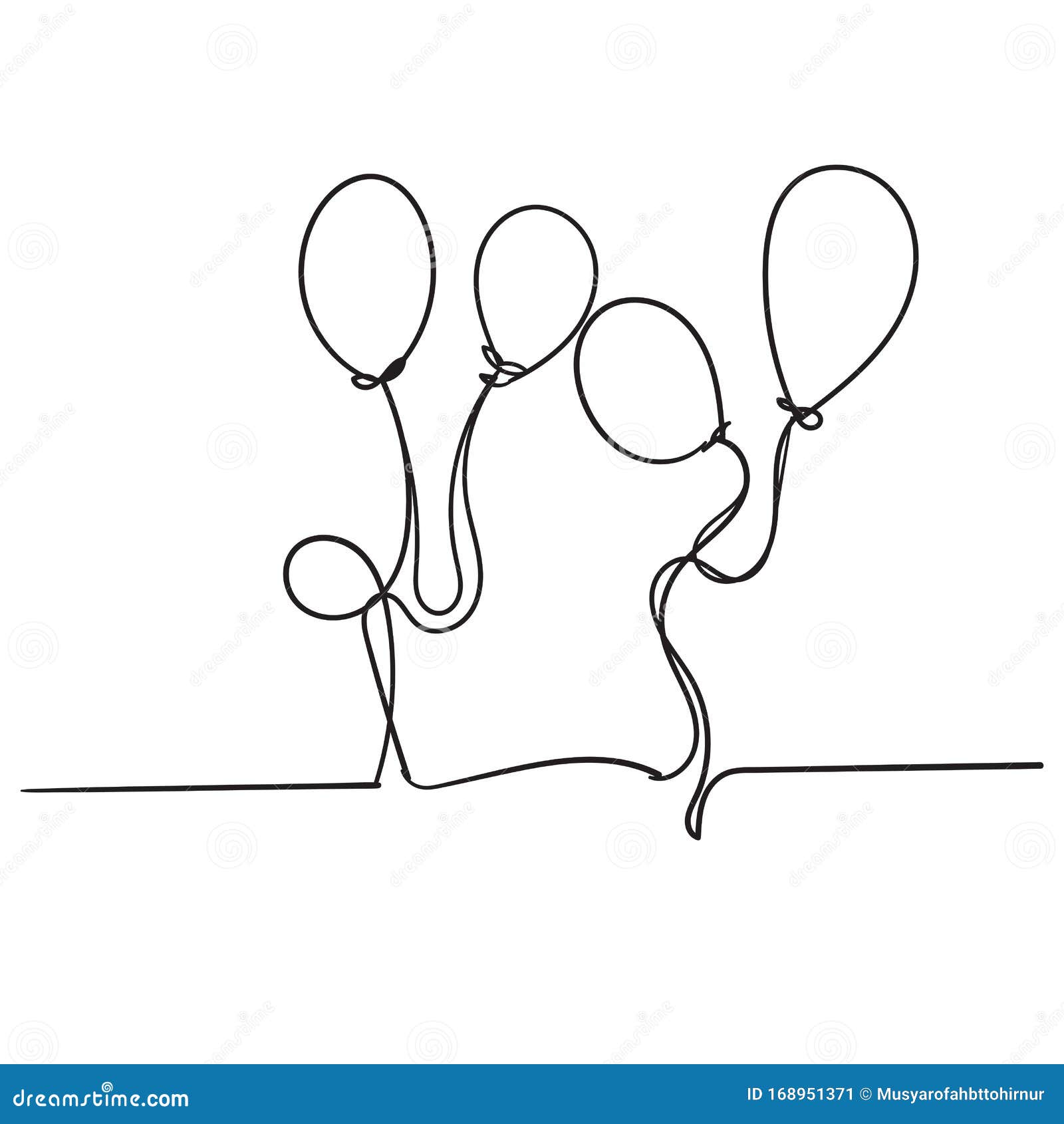 Continuous Line Balloon with Handdrawn Doodle Style Vector Stock Vector ...