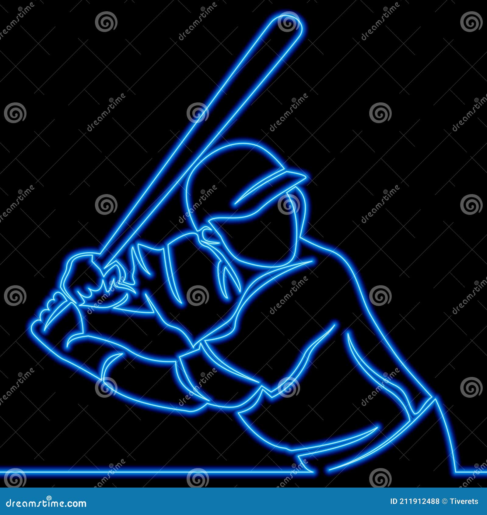 Continuous Line Baseball Player Neon Concept Stock Vector ...