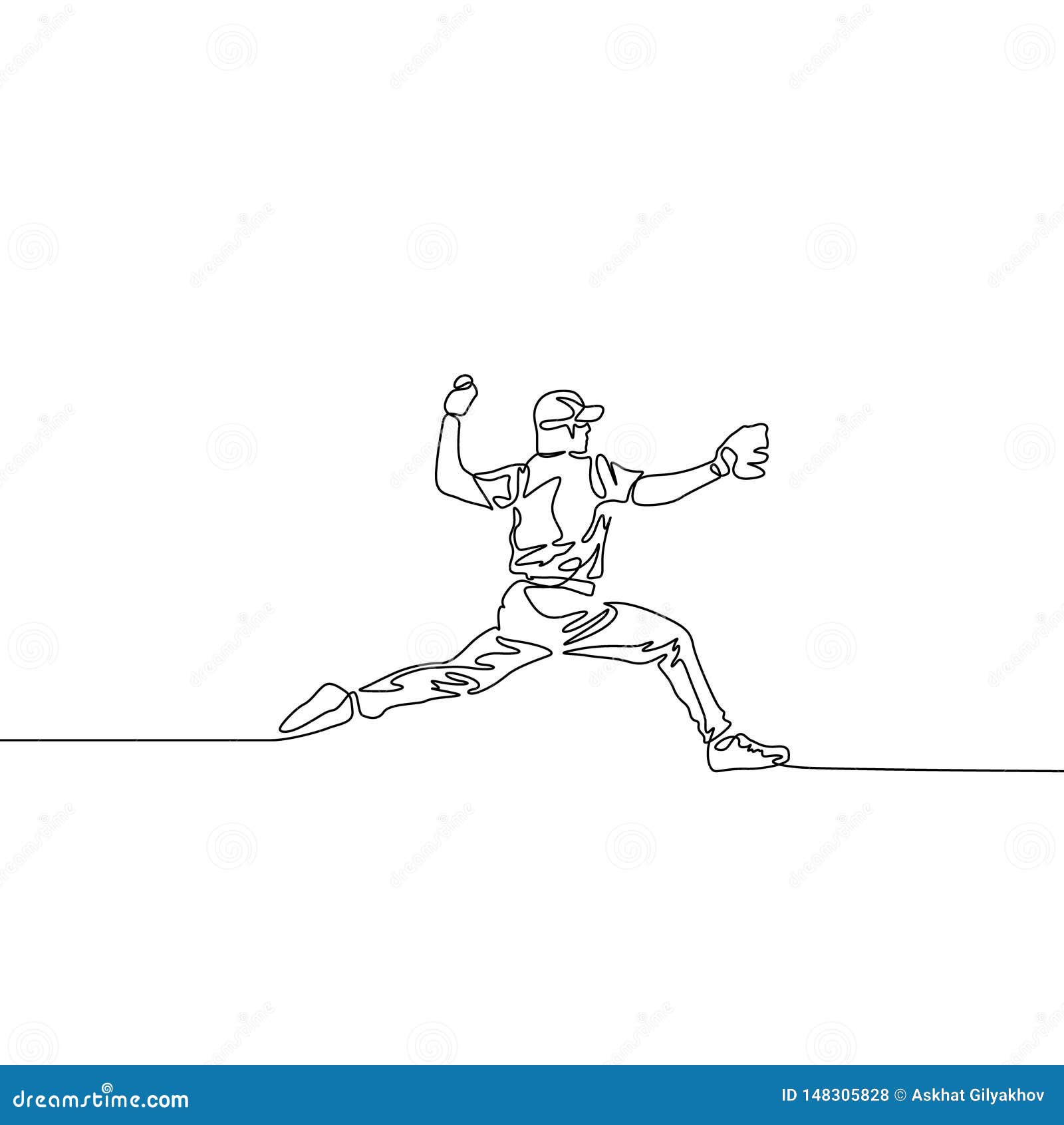 Continuous Line Baseball Player Pitcher Throw the Ball Stock Vector ...