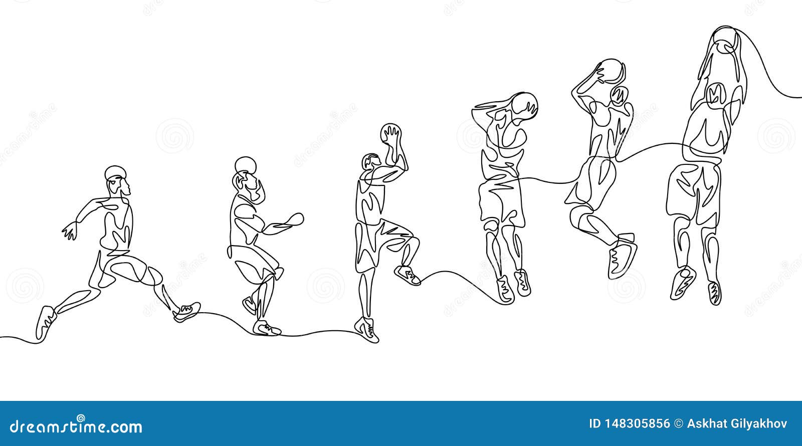 Continuous Line Basketball Player Step by Step Doing Slam Dunk Stock ...