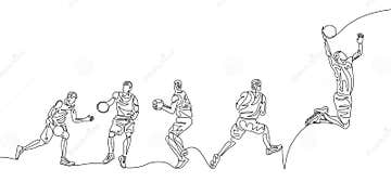 Continuous Line Basketball Player Step by Step Doing Slam Dunk Stock ...