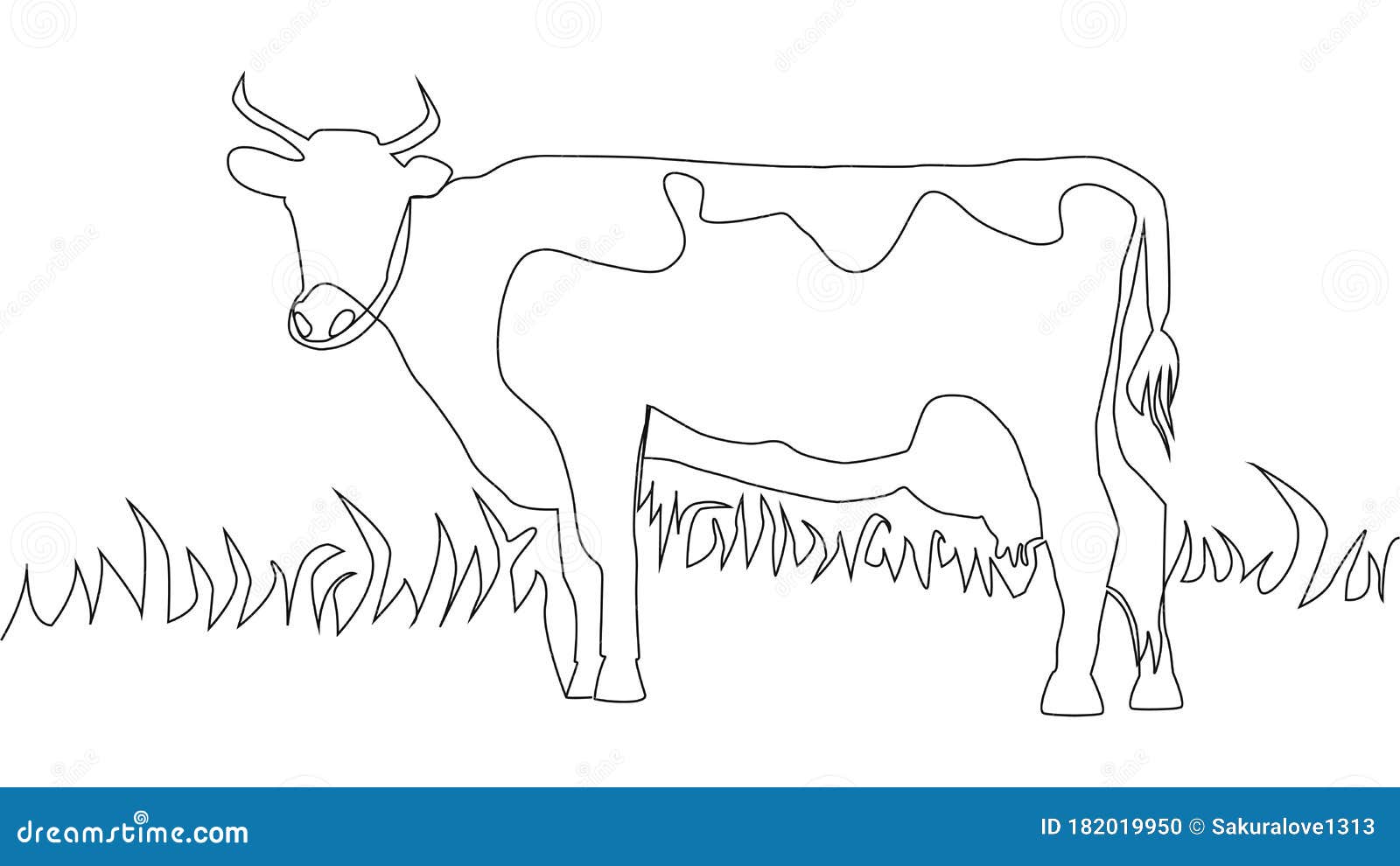 Continuous Line a Beautiful Cow is Standing. Drawing Black Thin Line on ...