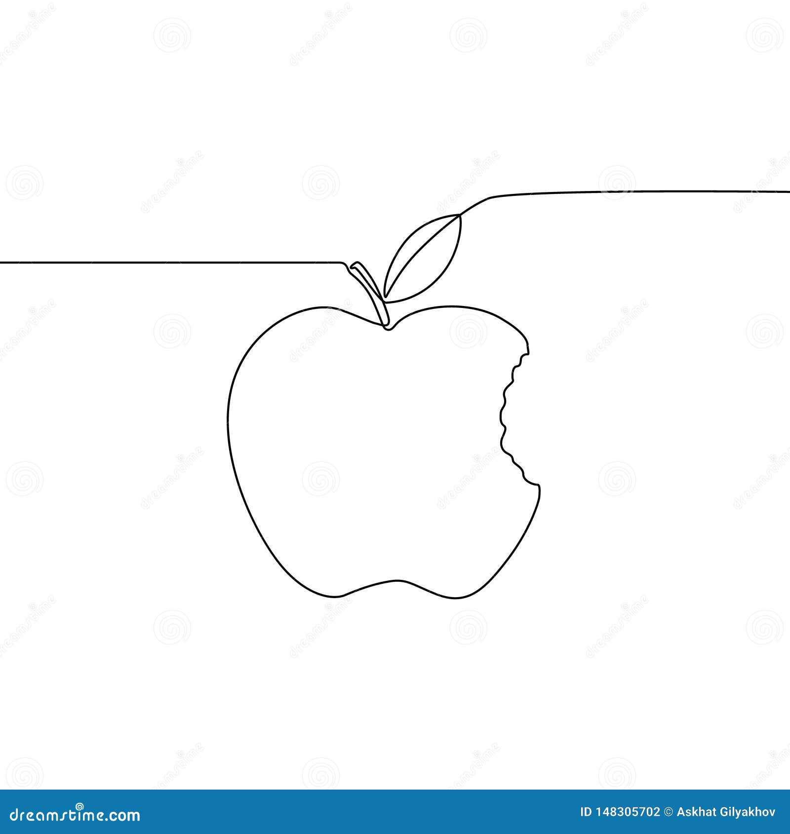 Continuous Line Bitten Apple with Leaf. Vector Illustration. Stock ...