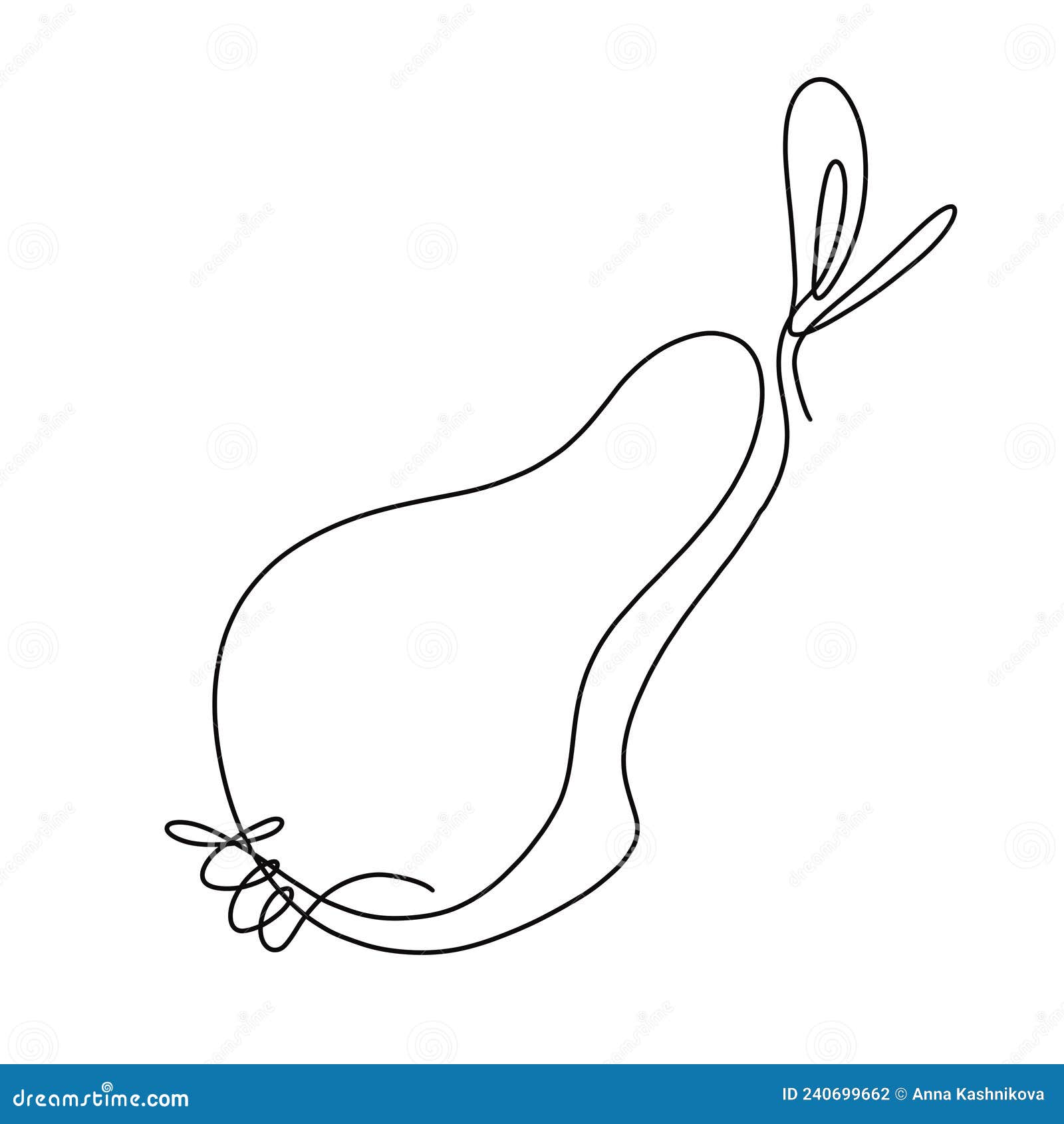 Continuous Line Black Outline Pear on White Background Stock ...