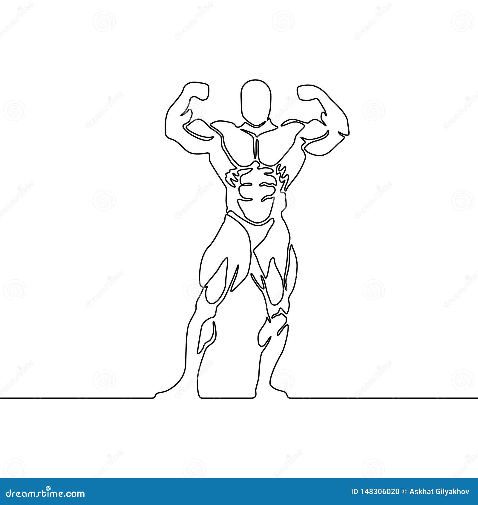 Continuous Line Bodybuilder Show Biceps. Vector Illustration. Stock ...