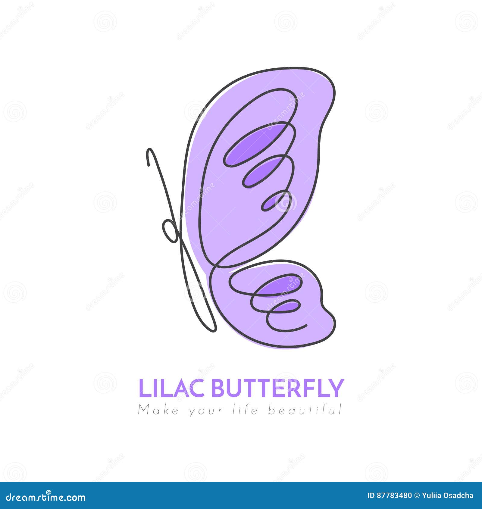 Continuous Line Butterfly with Purple Pattern on Wings Stock Vector ...