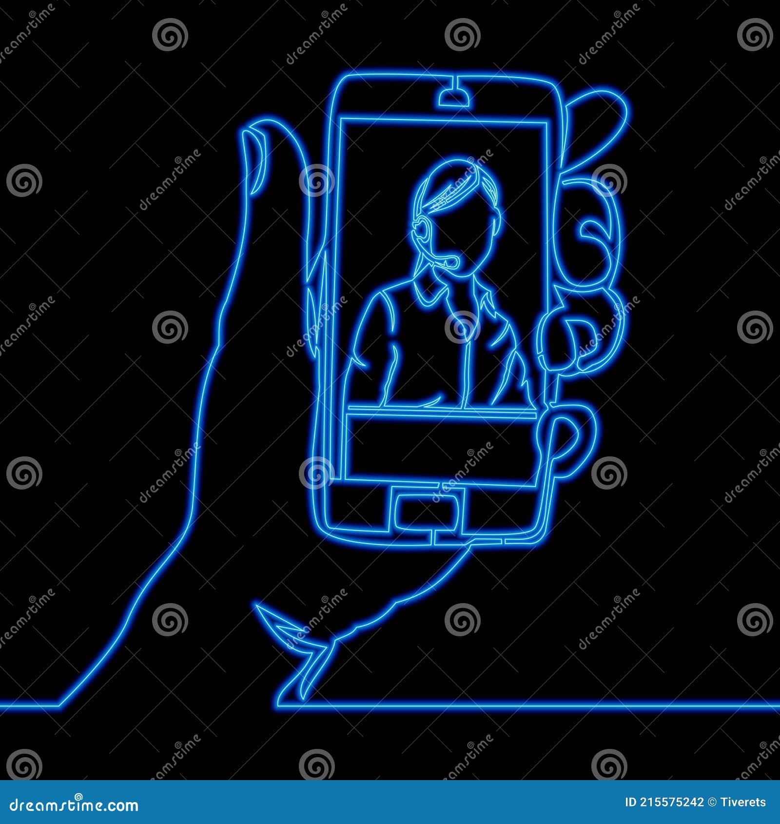 Continuous Line Call Center Online Operator Neon Stock Vector ...