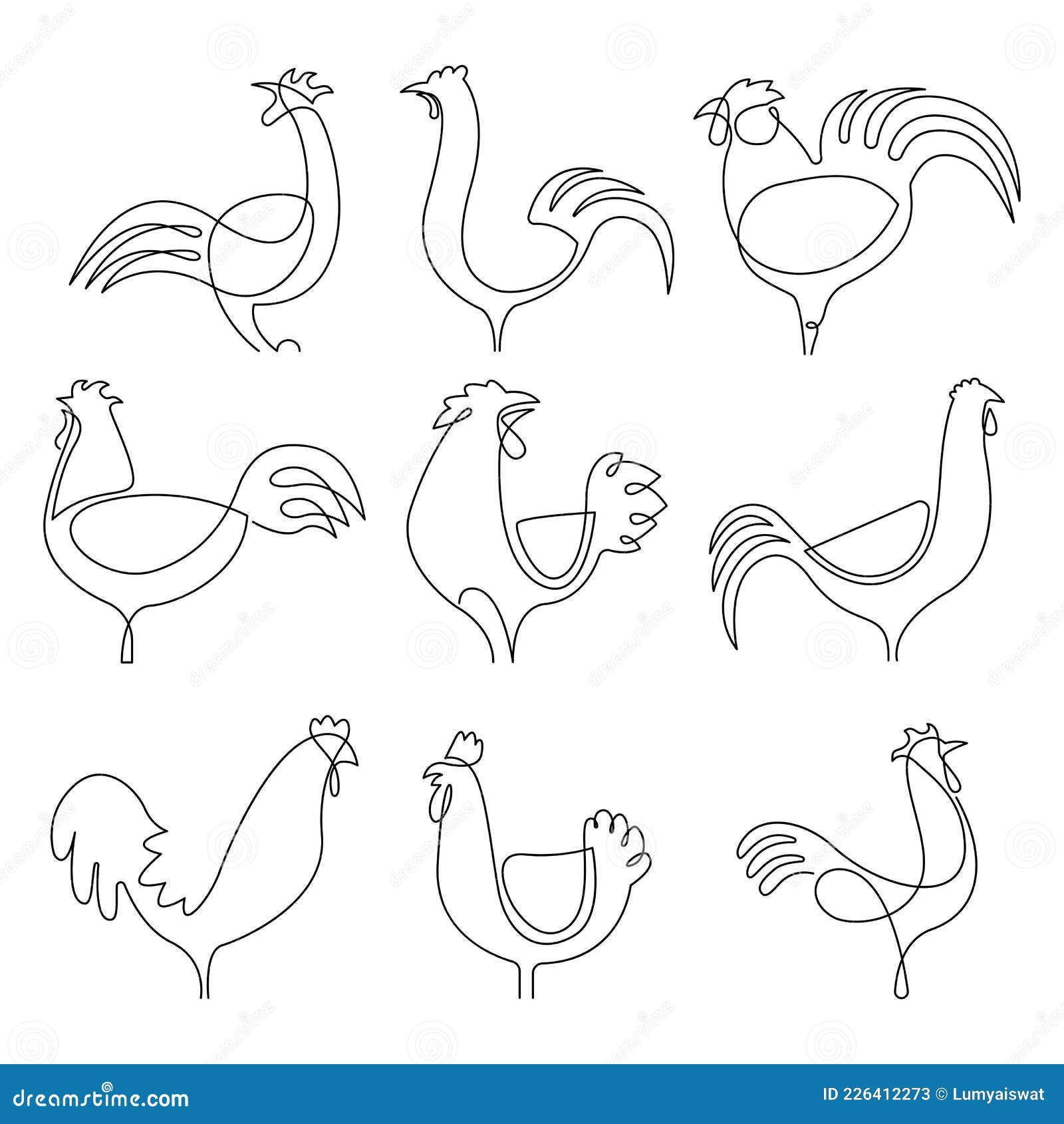 Continuous Line Chicken Vector Set Stock Vector - Illustration of ...