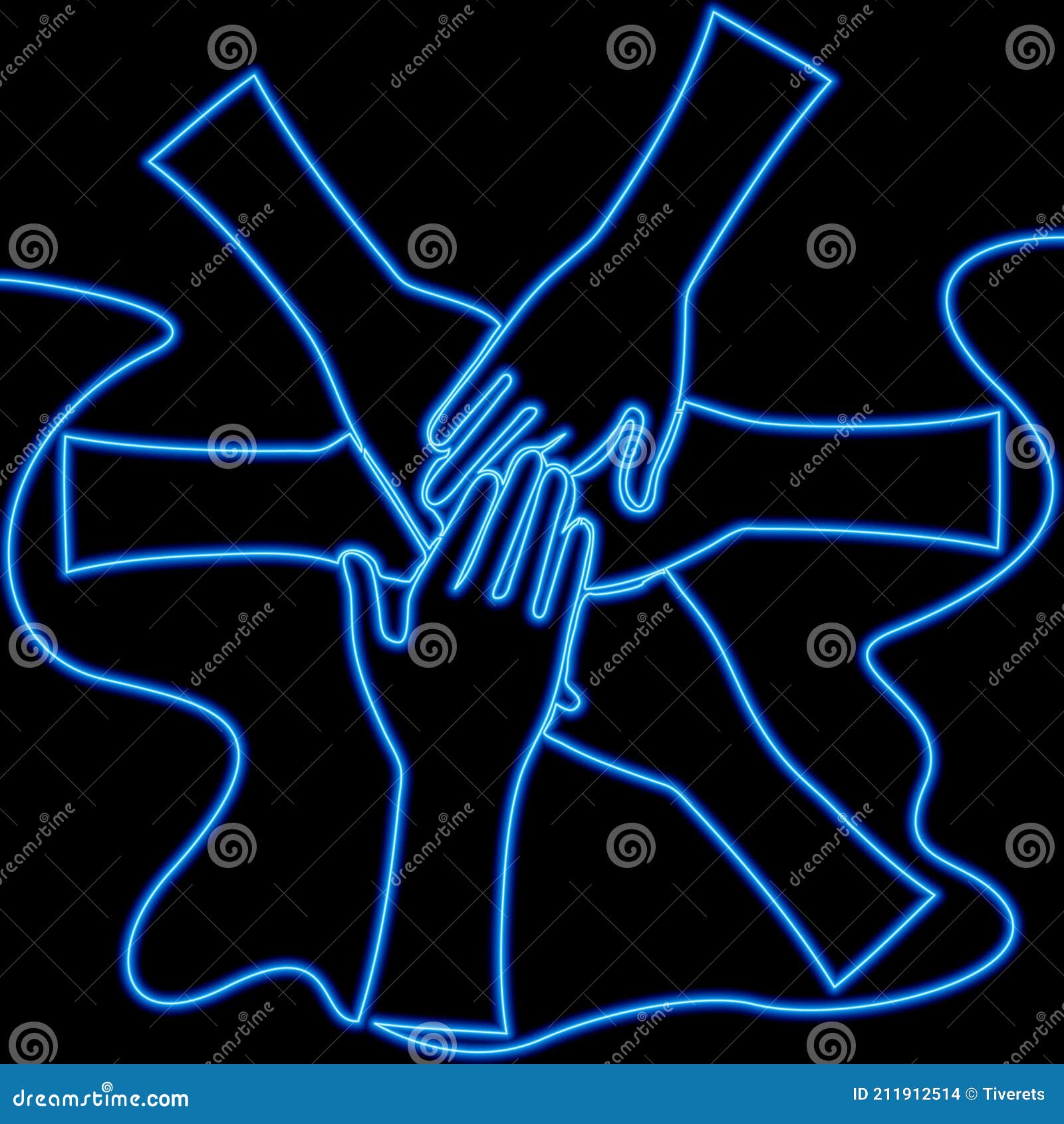 Continuous Line Collaboration Hands Neon Concept Stock Vector ...