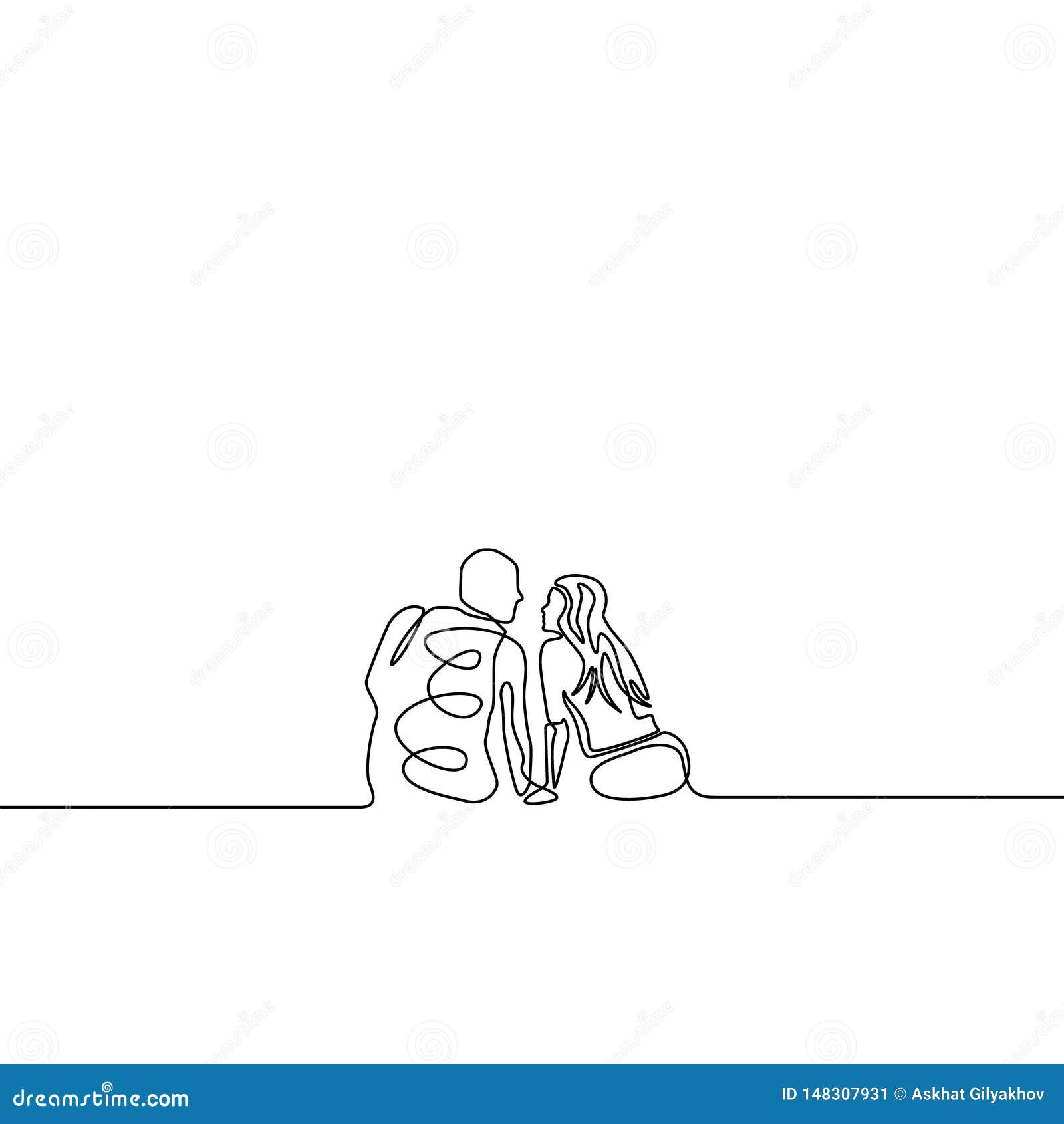 Continuous Line Couple in Love Sitting in Romantic Setting Stock Vector ...