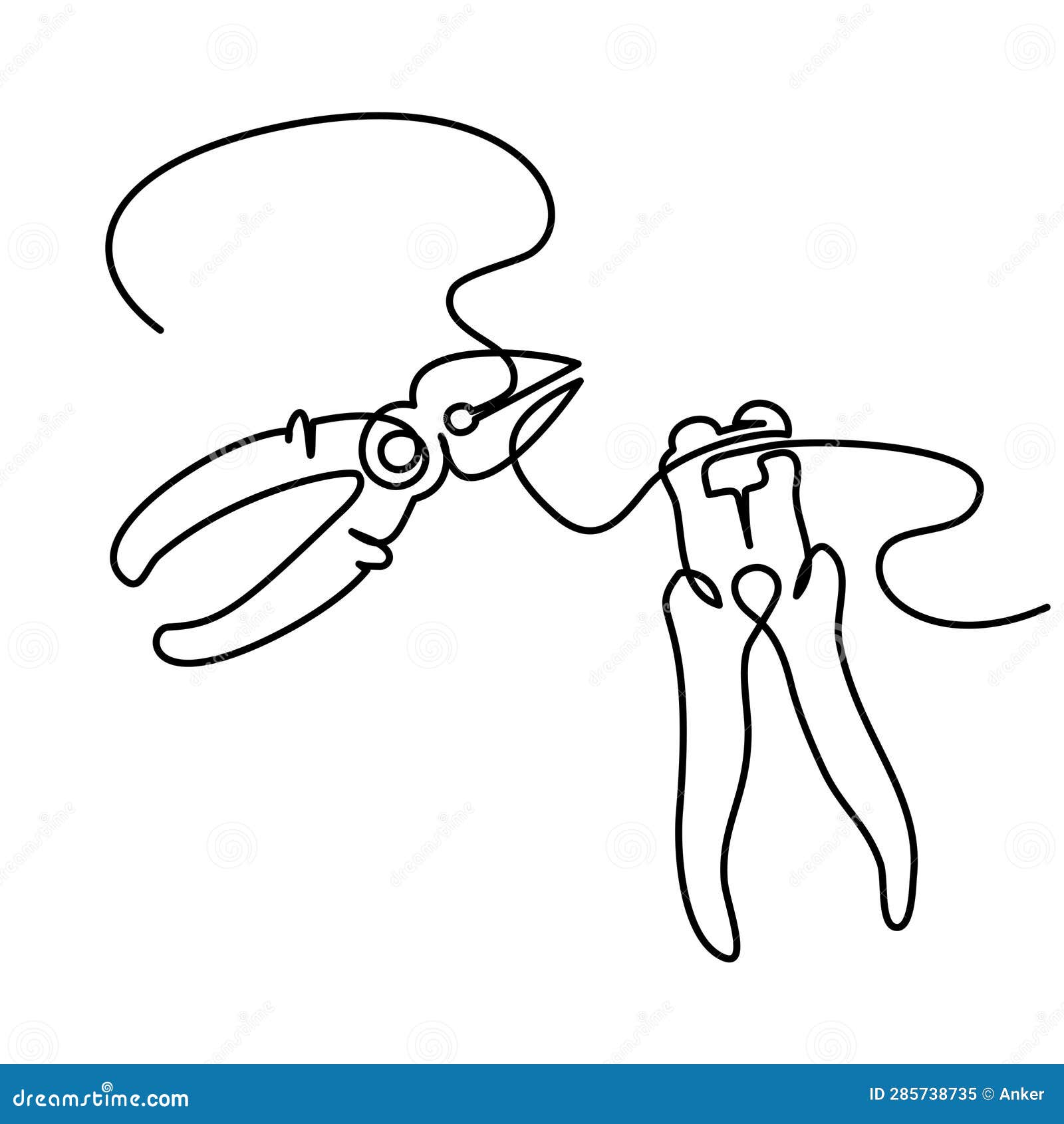 Continuous Line of Cutting Pliers. One Line Drawing of Carpentry Tools ...