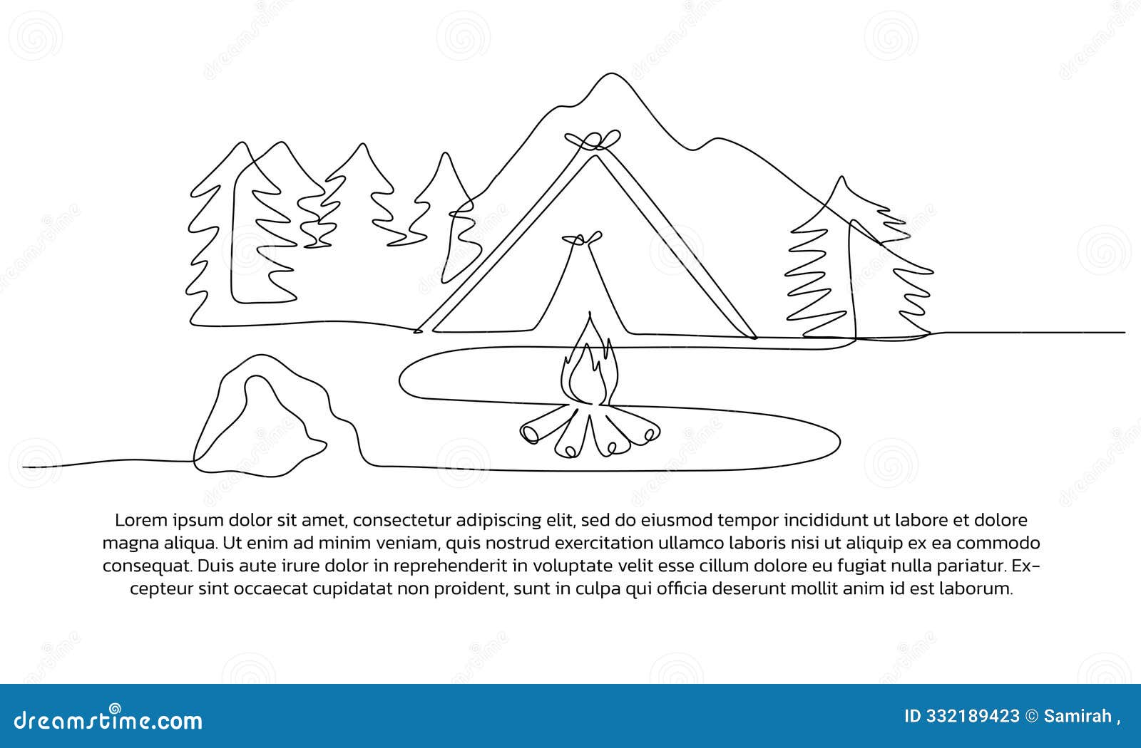 Continuous Line Design of Camping on the Mountain Stock Illustration ...