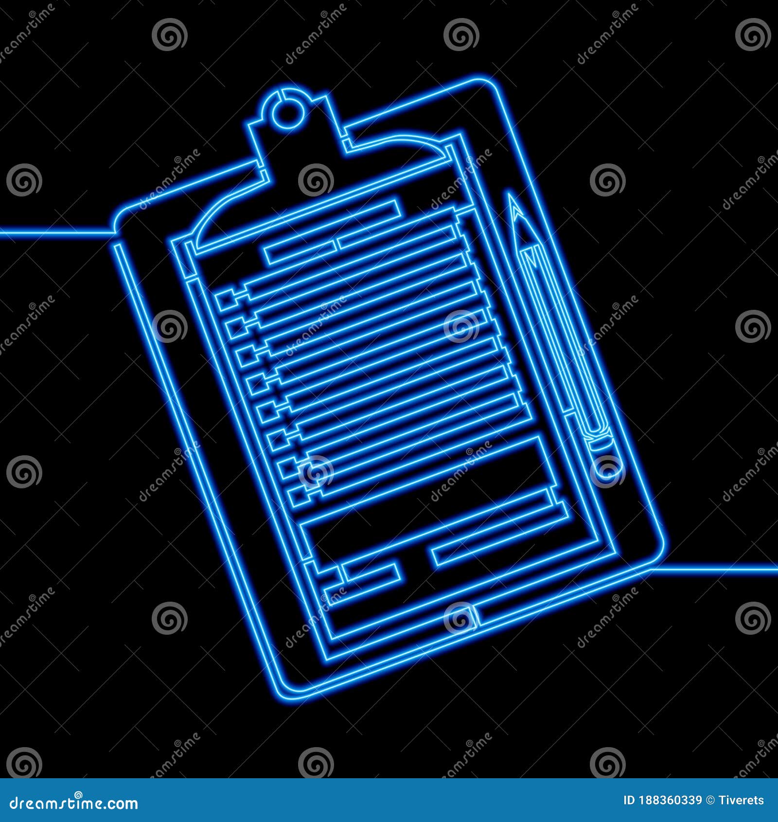 Continuous Line Document Clipboard Neon Concept Stock Vector ...