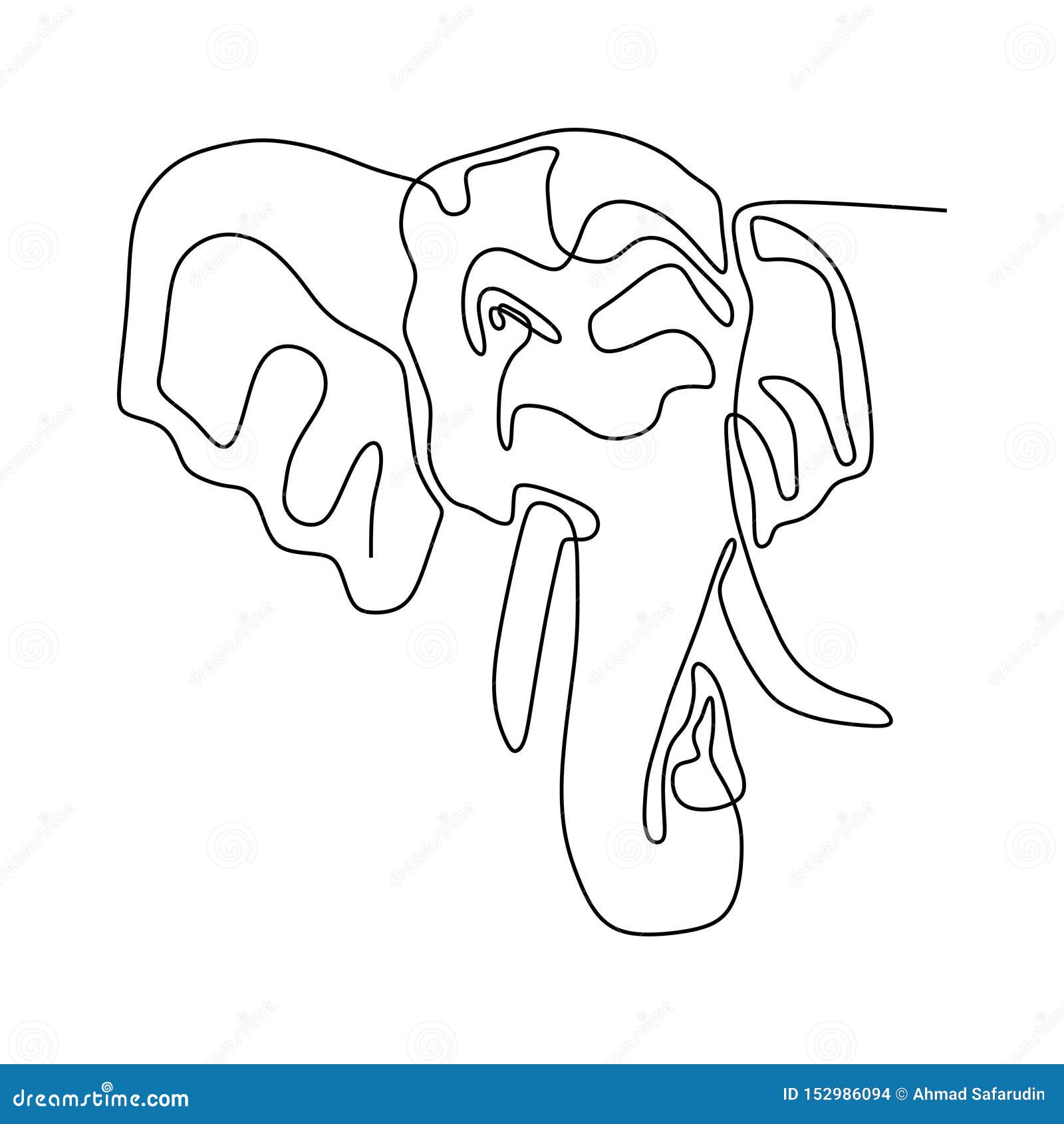 Continuous Line Draw Head Elephant Design Illustration Stock Vector ...