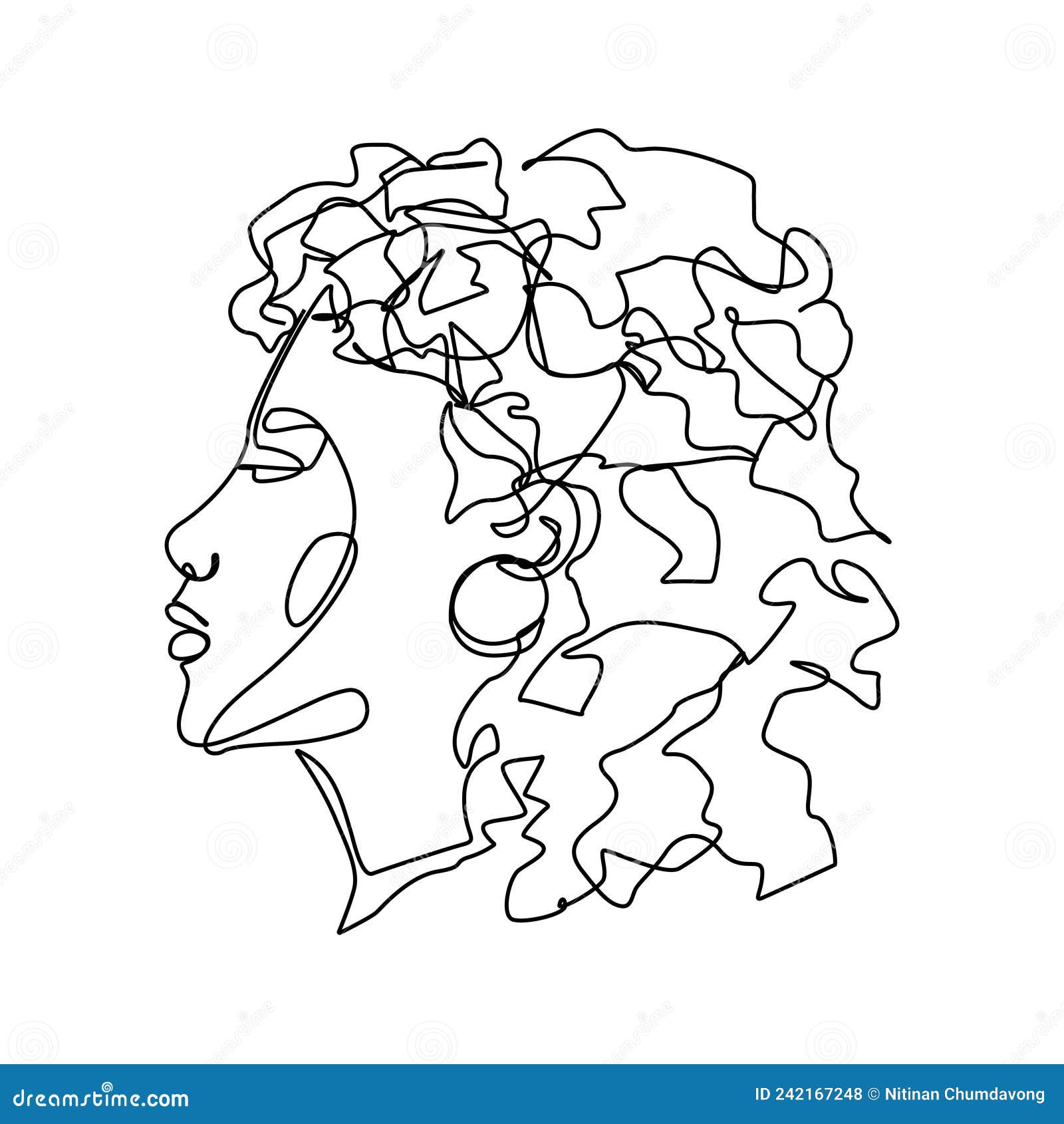 Continuous Line Drawing Abstract Woman Side View Vector Illustration ...