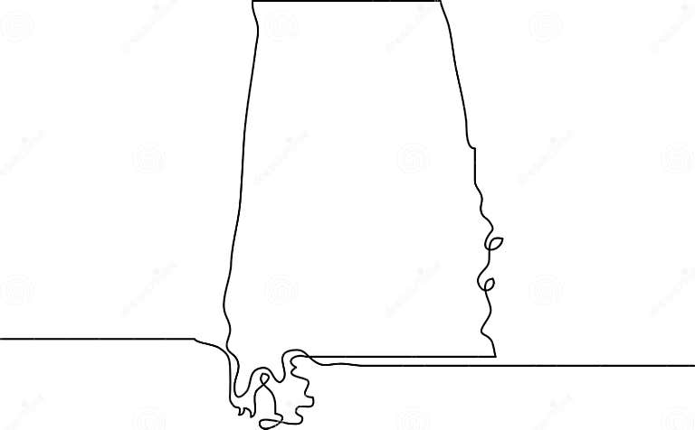 Continuous Line Drawing of Alabama State Stock Vector - Illustration of ...