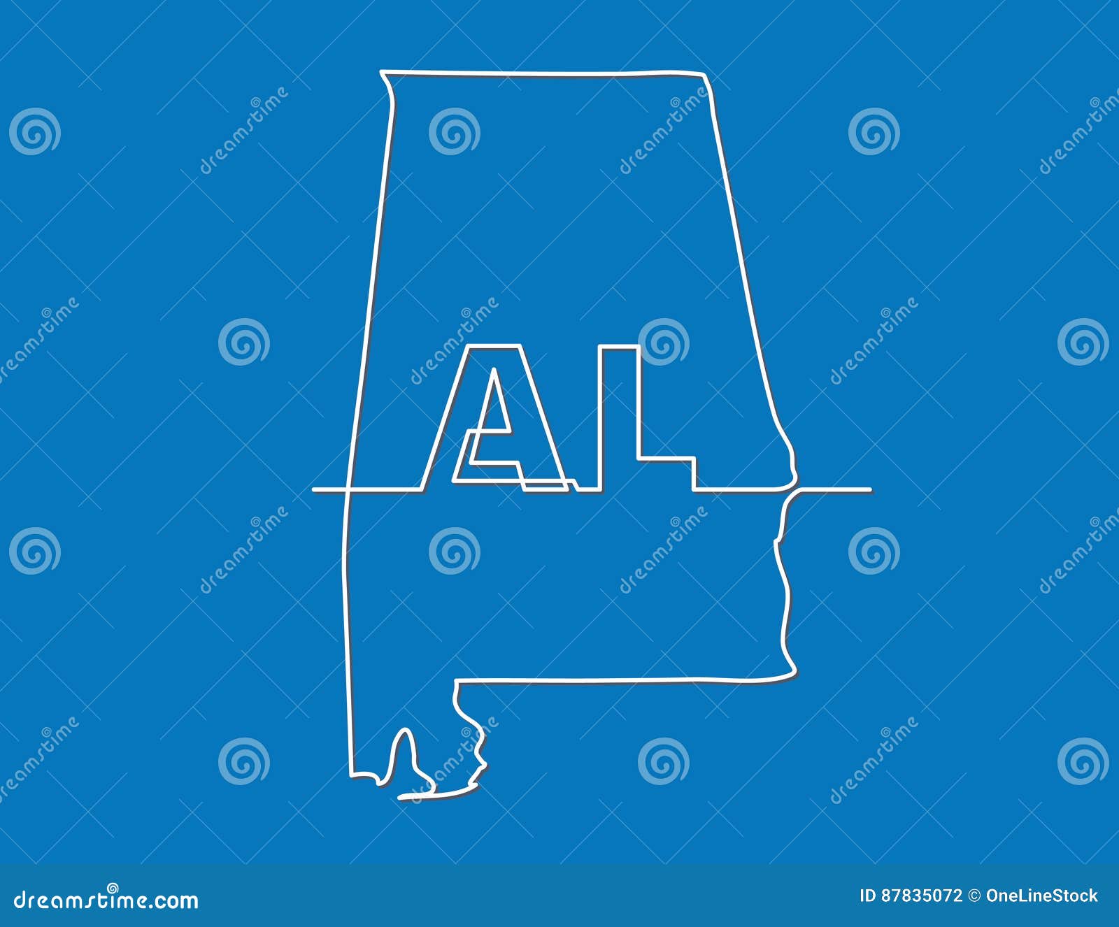Continuous Line Drawing of Alabama State Stock Vector - Illustration of ...