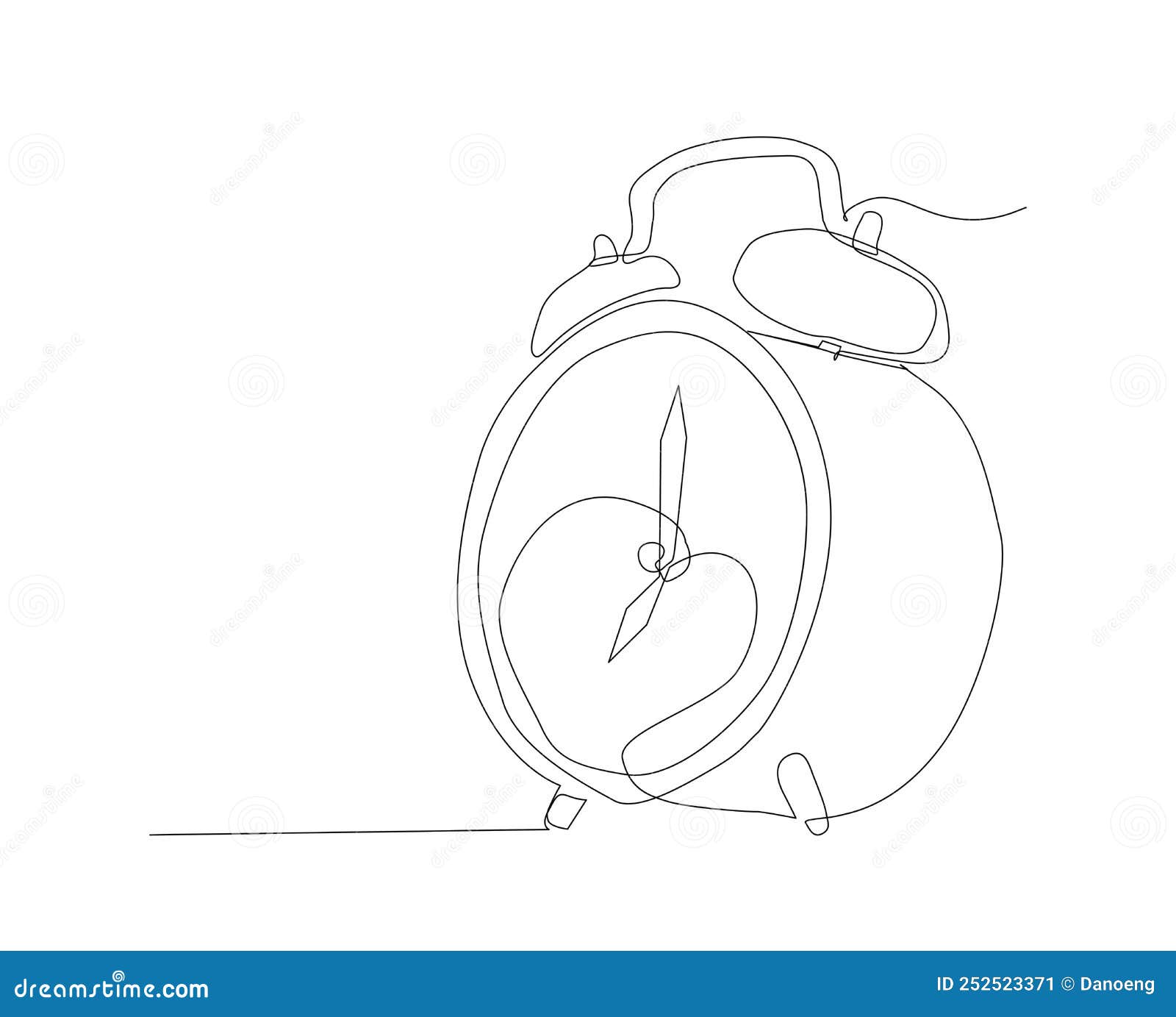 Continuous Line Drawing of Alarm Clock at 7 Morning or Night. Single ...