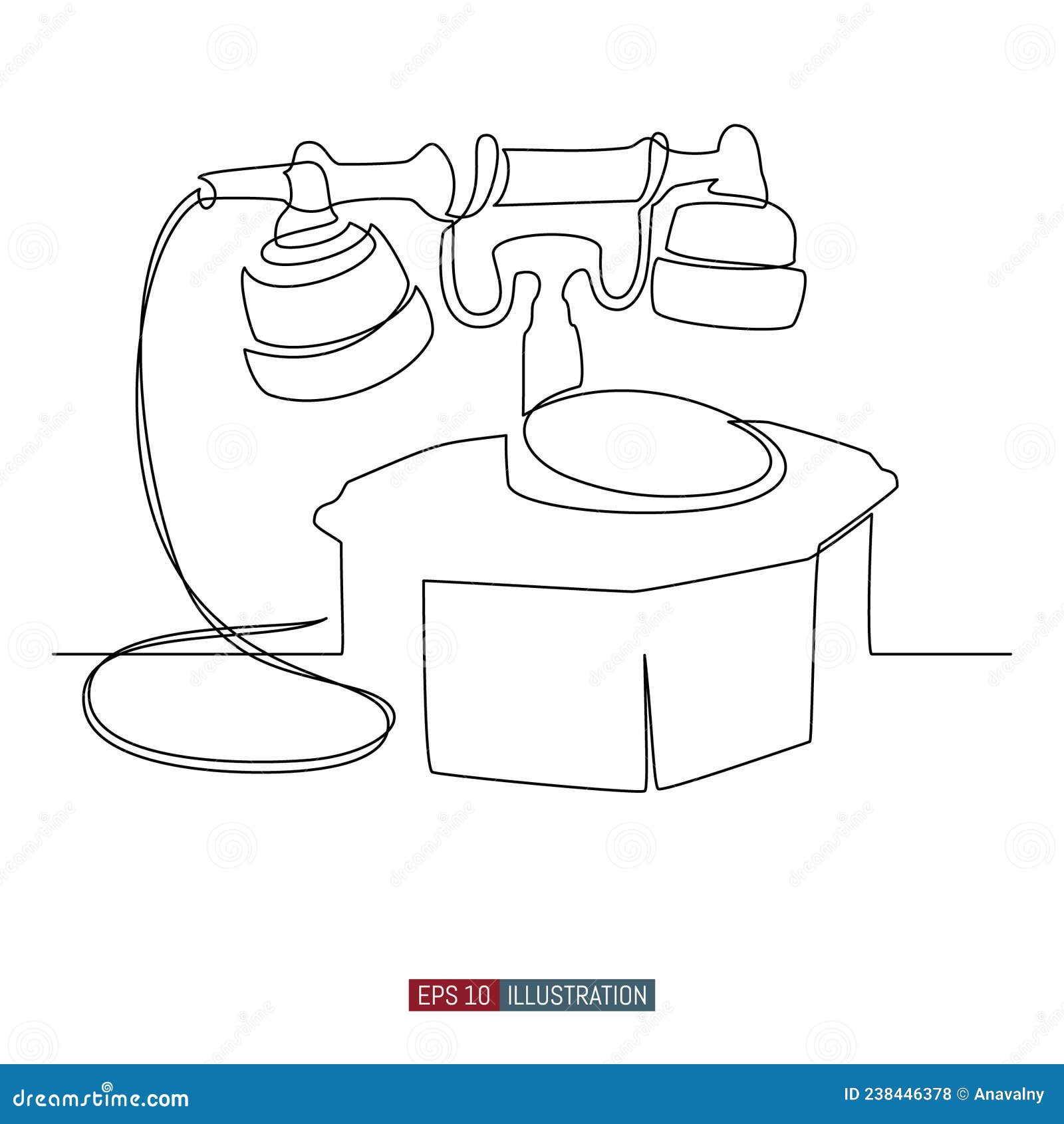 Continuous Line Drawing of Antique Telephone. Template for Your Design ...