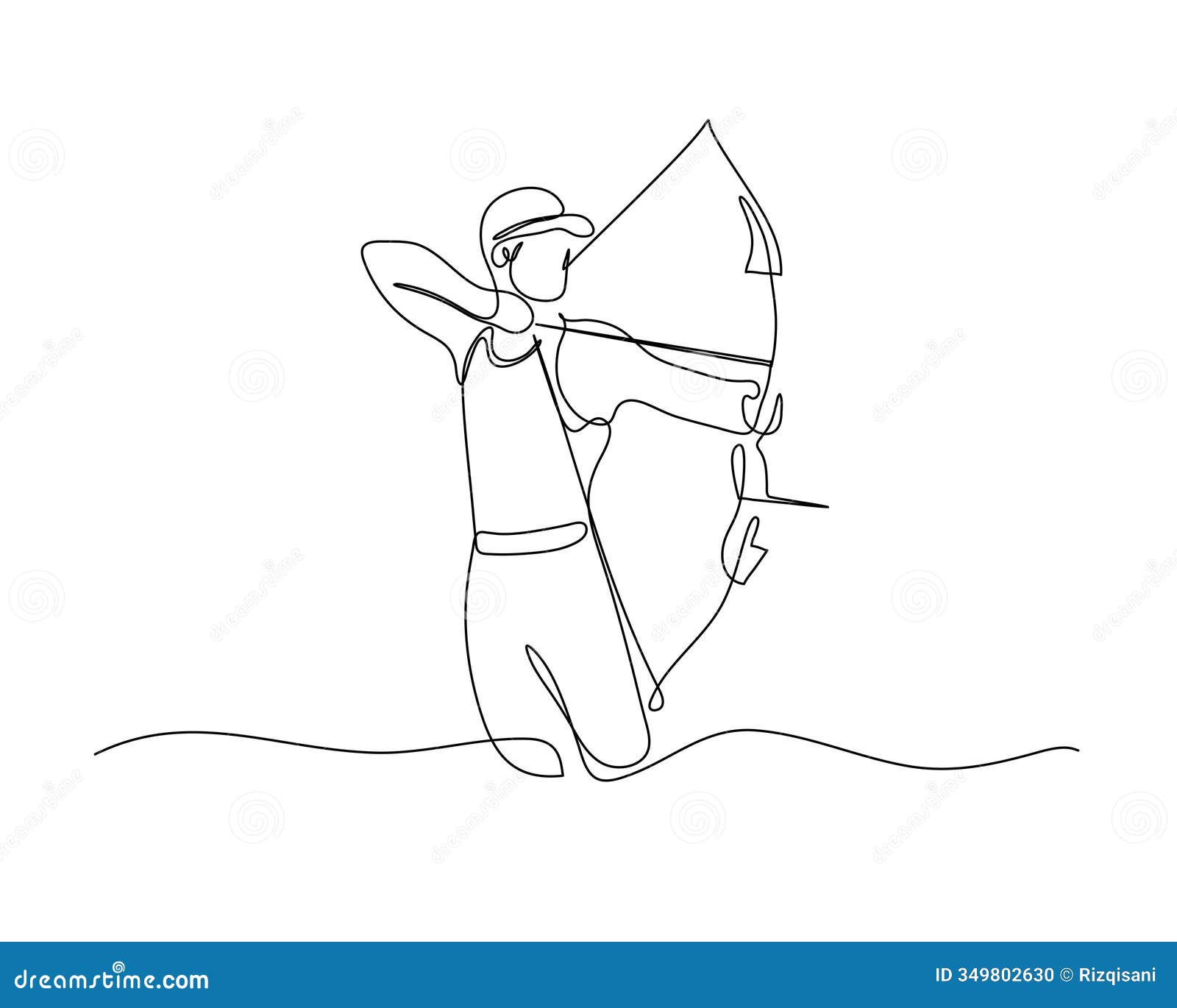 Continuous Line Drawing of an Archer Aiming a Bow and Arrow, Capturing ...